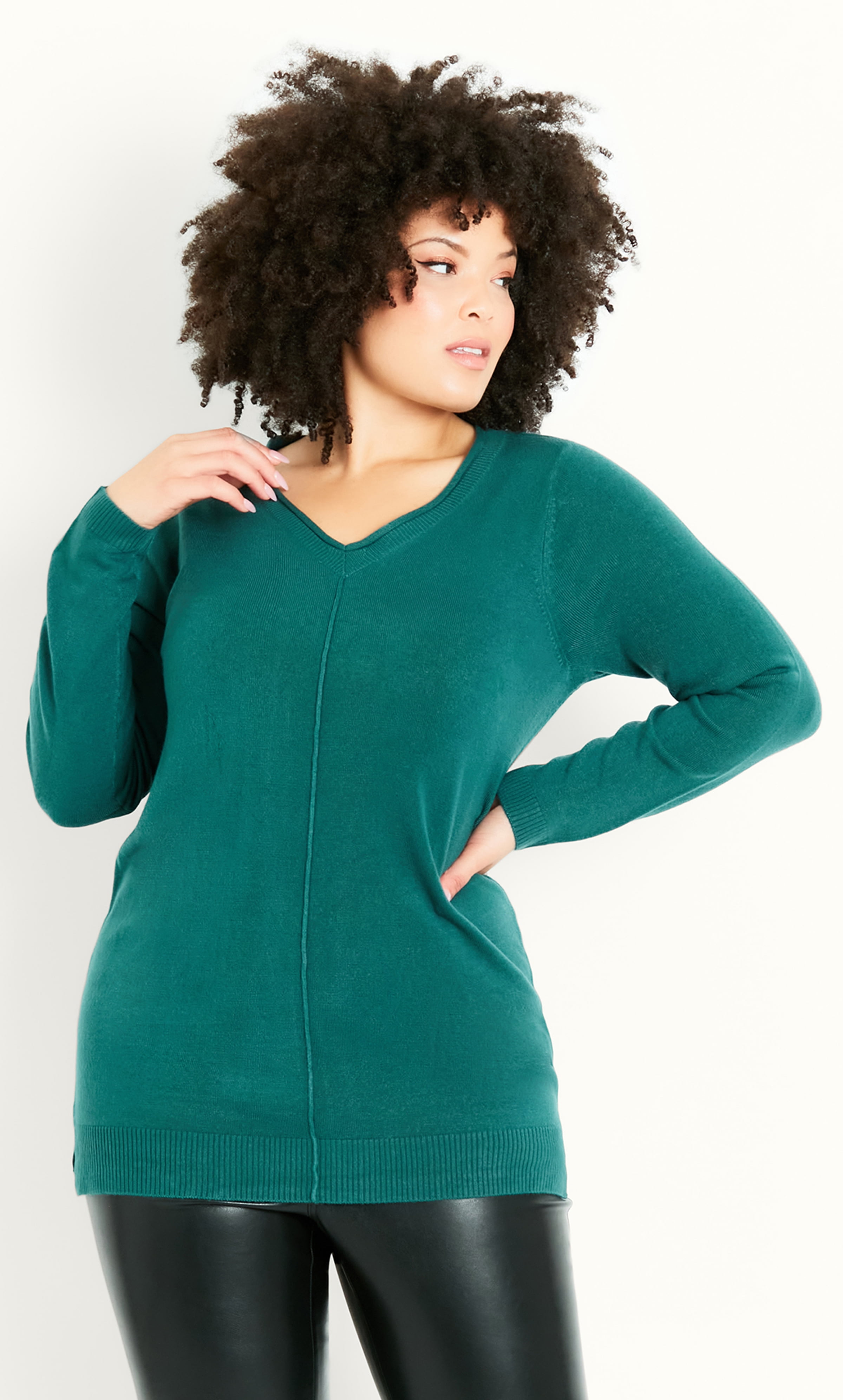 Evans Women's Plus Size V Neck Relaxed Fit Ultra Soft Long Sleeves ...