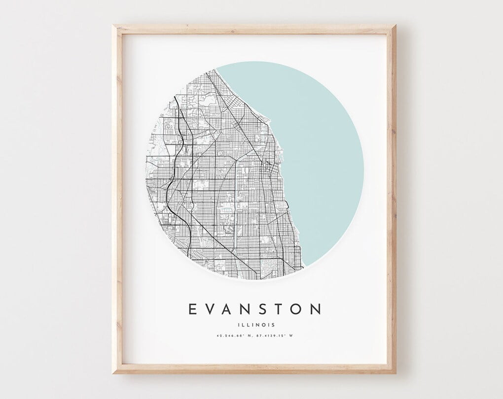 Evanston Map Print, Evanston Map Poster City Wall Art, Il Road Map ...