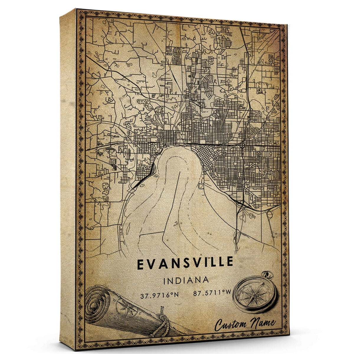 Evansville Map Poster, Indiana Map Art Poster, Canvas, Evansville Map ...