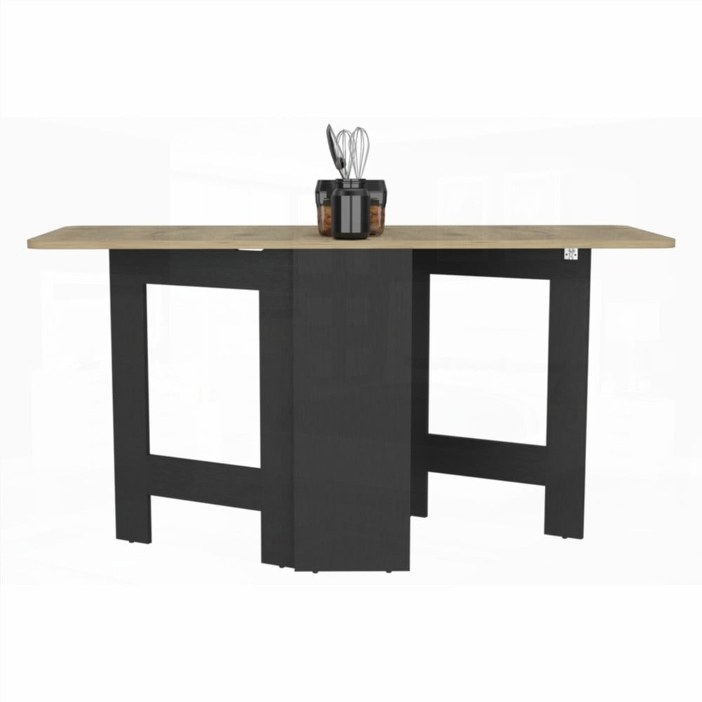 Evart Folding Dining Table for Living Room - Black / Macadamia ...