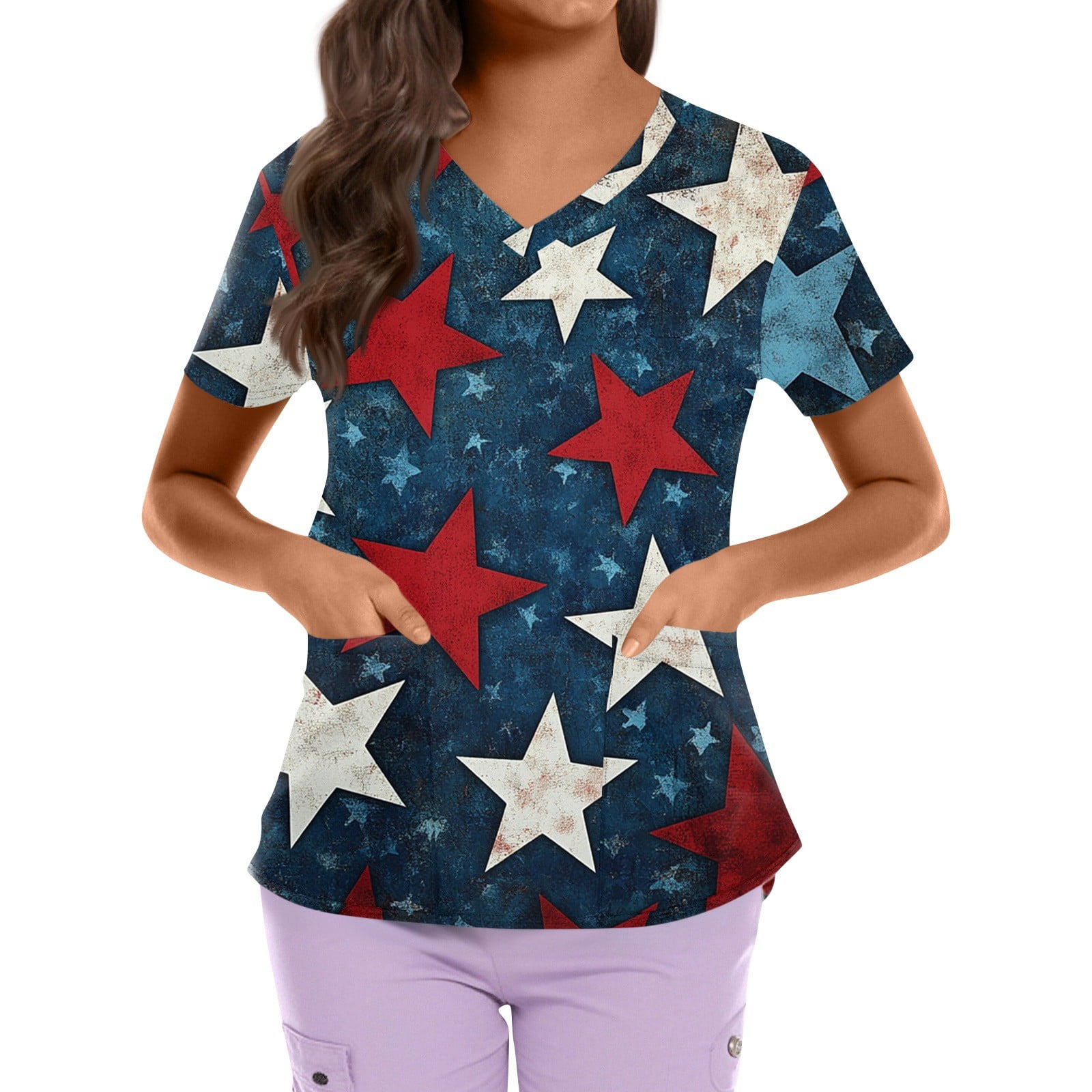 Evdexr 1776 Women's Scrub Stars and Stripes Patriotic Short Sleeve ...