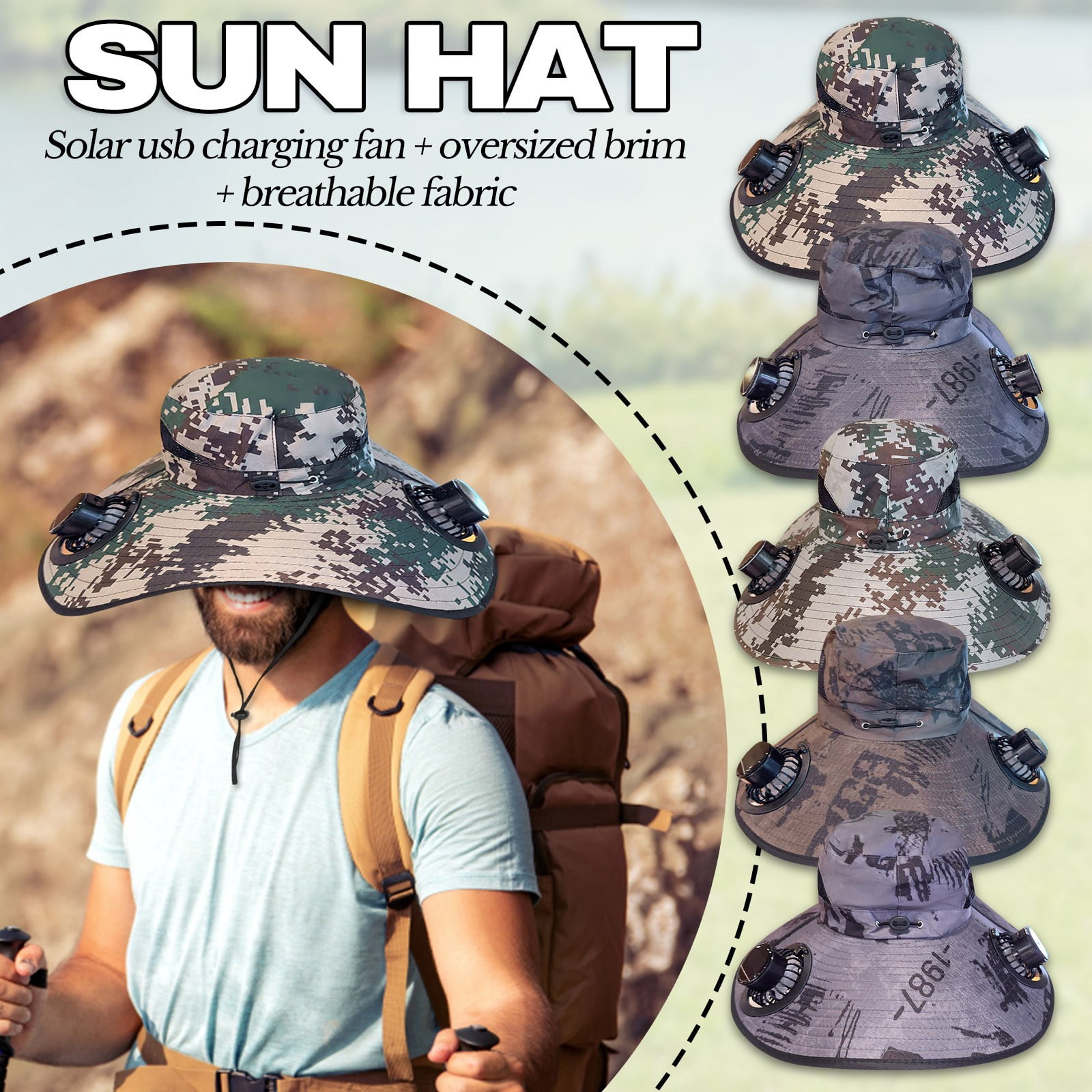 Evdexr 2025 New Ultralight Solar Fan Sun Hat, Wide Brim Sun Hat with ...