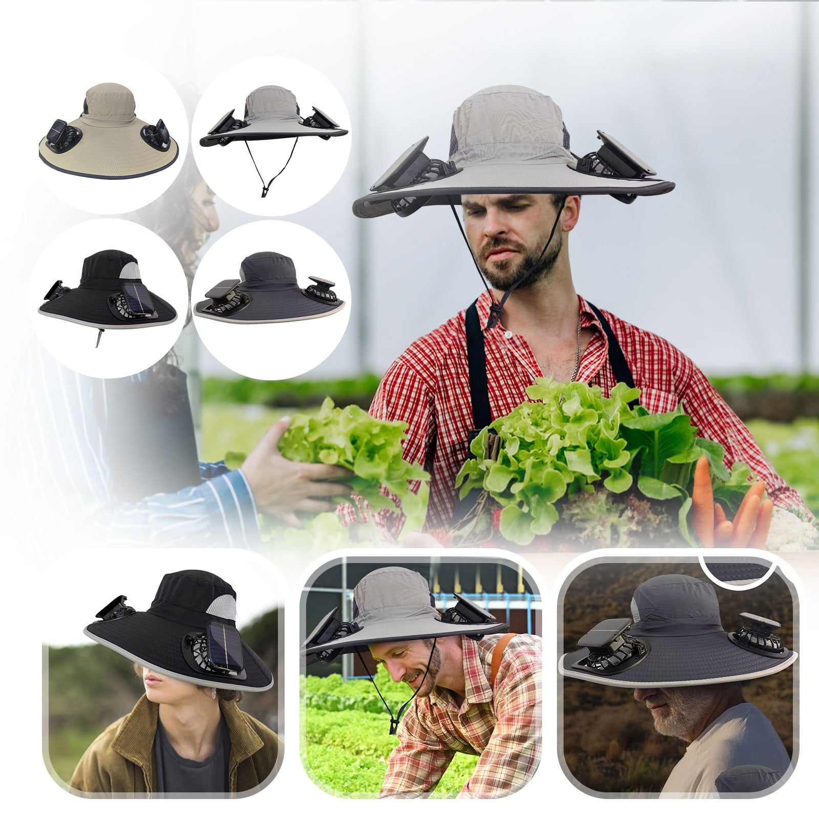 Evdexr 2025 New Wide Brim Fan Hats for Men Women - Hat with Fans Built ...