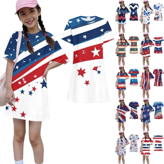 Evdexr 250th Anniversary Usa Dresses for Girls Crew Neck Short Sleeve U ...