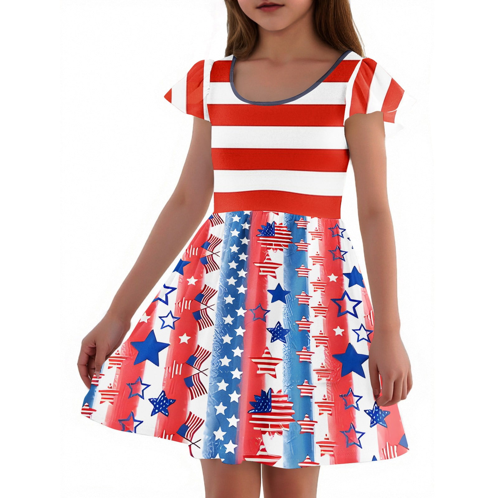 Evdexr 4th Of July Dress for Girls Usa Flag Crew Neck Ruffle Short ...