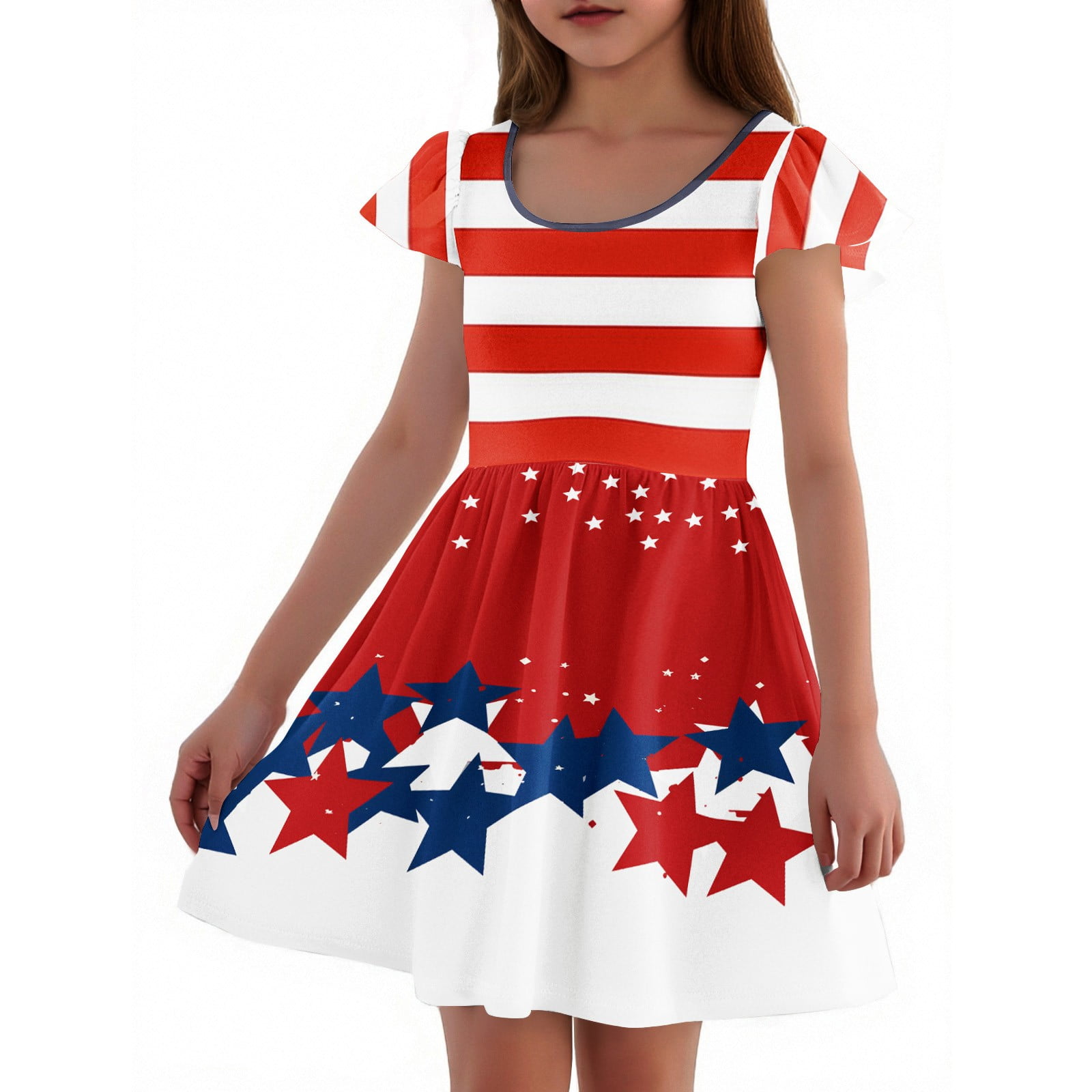 Evdexr American Flag Dress for Girls 1776 Crew Neck Mini Dress Ruffle ...