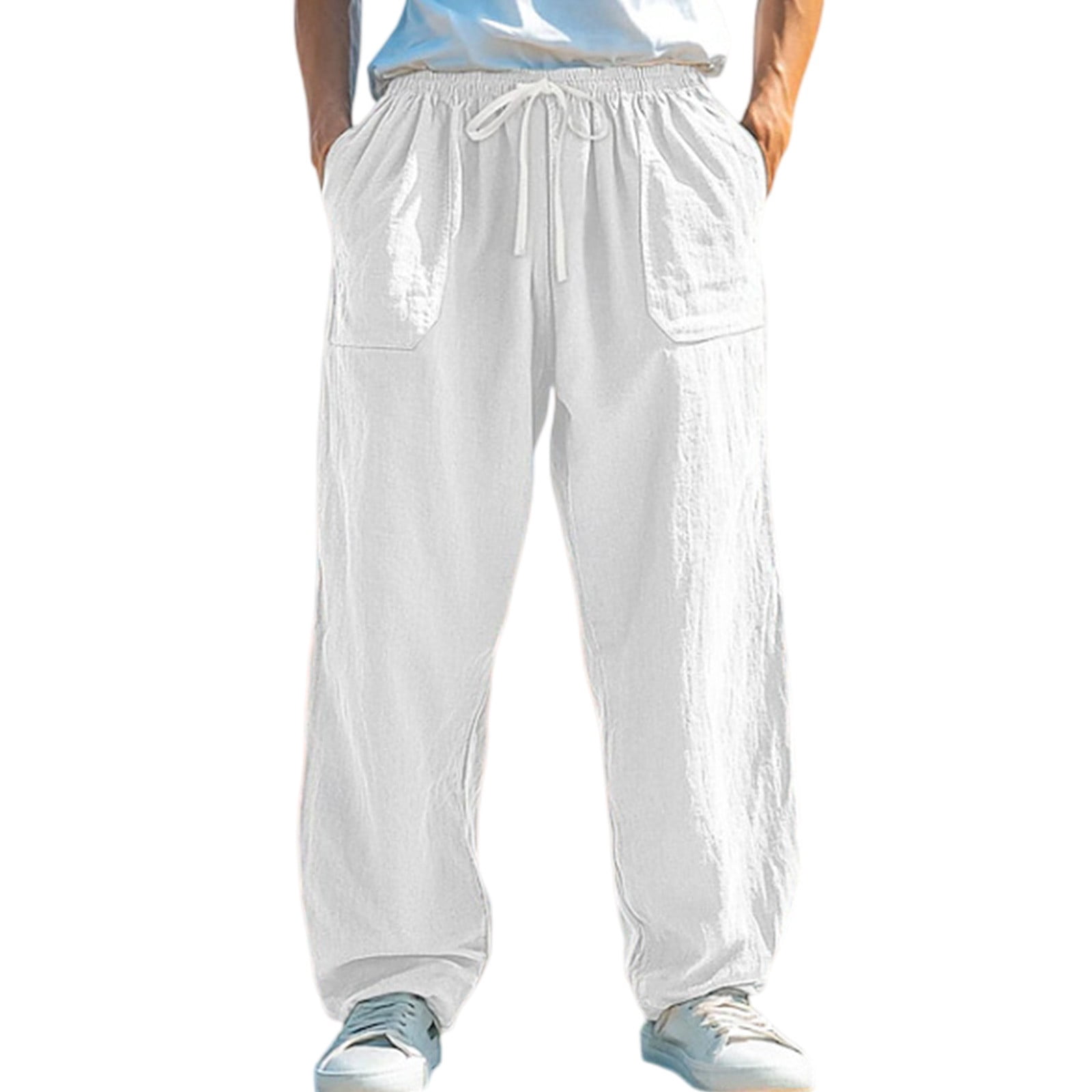Evdexr Baggy Joggers for Men Cotton Wide Leg Sweatpants Drawstring ...