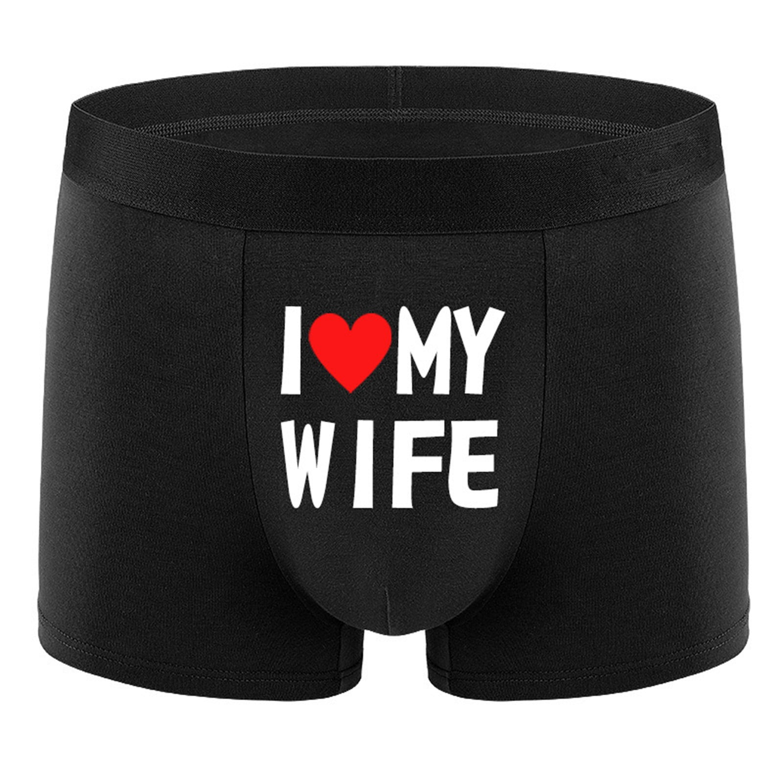 Evdexr Boxer Briefs Mens Cotton Heart Print I Love My Wife Pattern ...