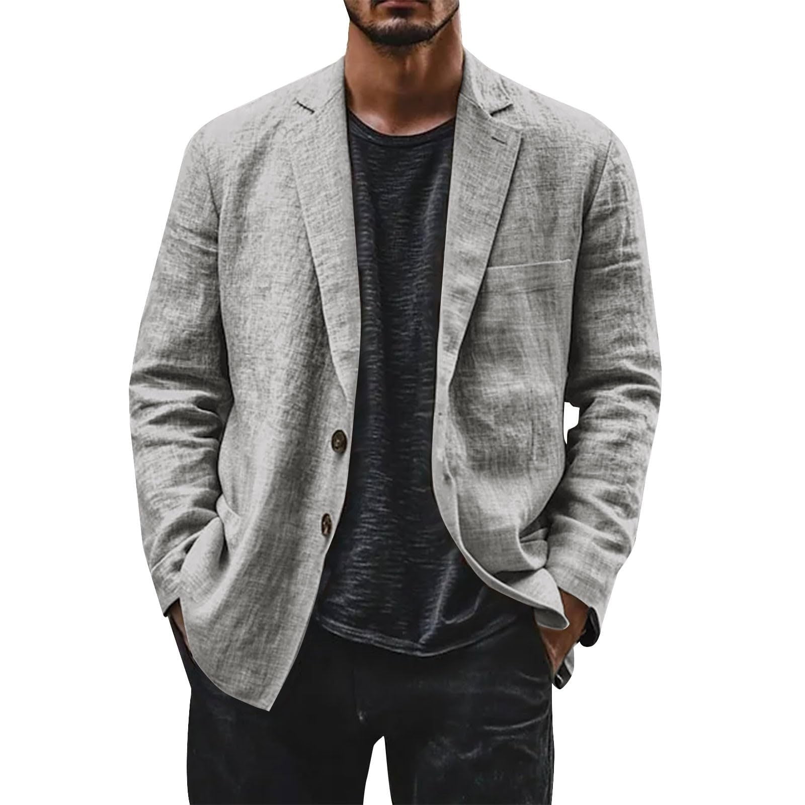Evdexr Button Down Suit Jacket Mens Linen Big and Tall Suits Long ...