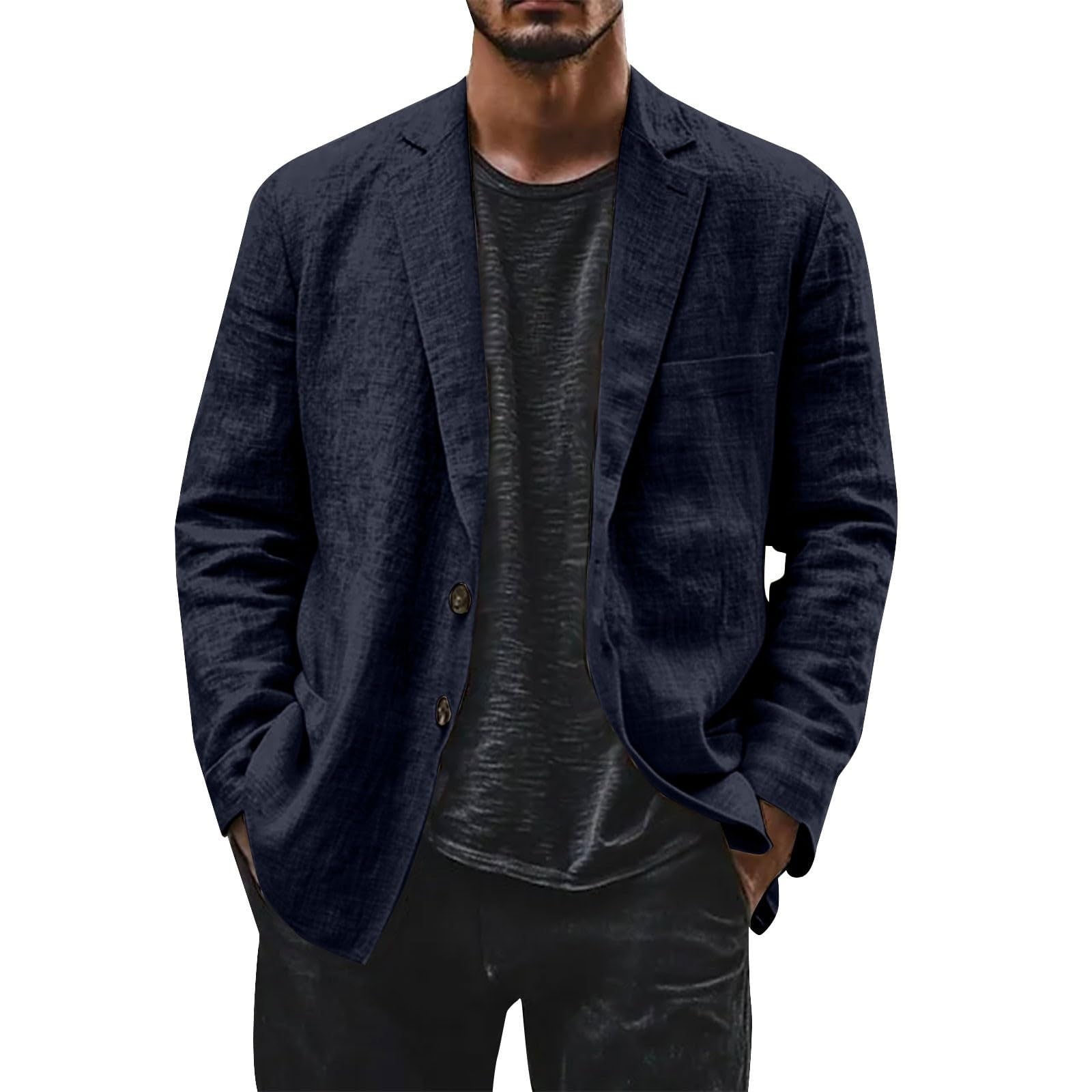 Evdexr Button Down Suit Jacket for Men Big and Tall Linen Jackets ...