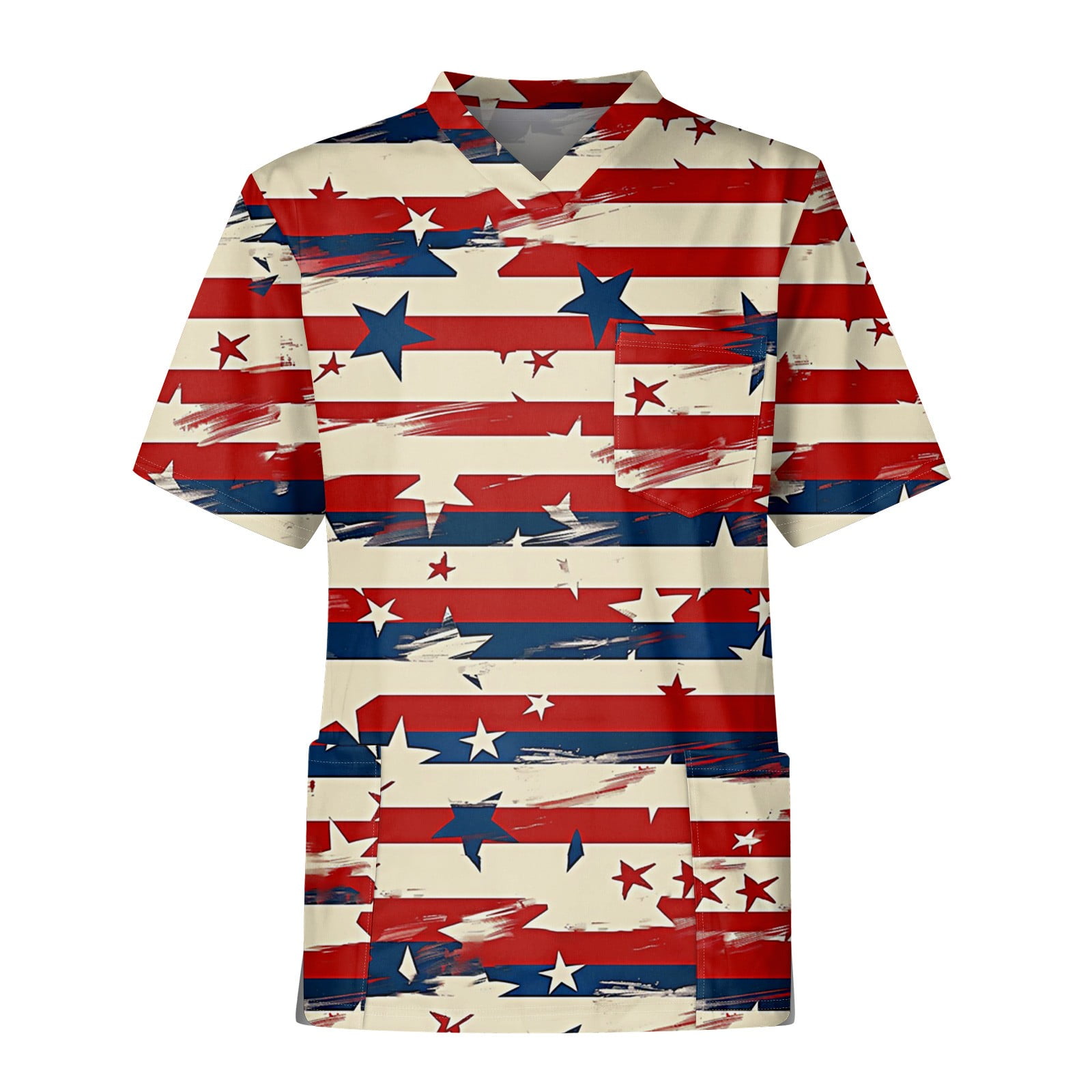 Evdexr Fourth Of July Mens Scrubs V Neck 2025 Short Sleeve Striped Star ...