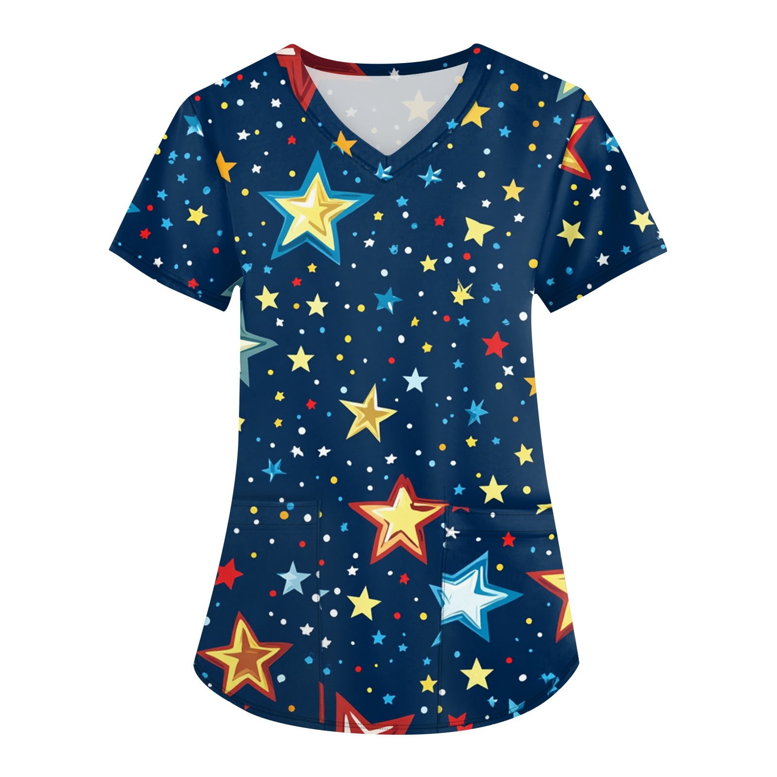 Evdexr Fourth Of July Scrubs Shirts for Women Red White and Blue Short Sleeve Nurse Uniform ...