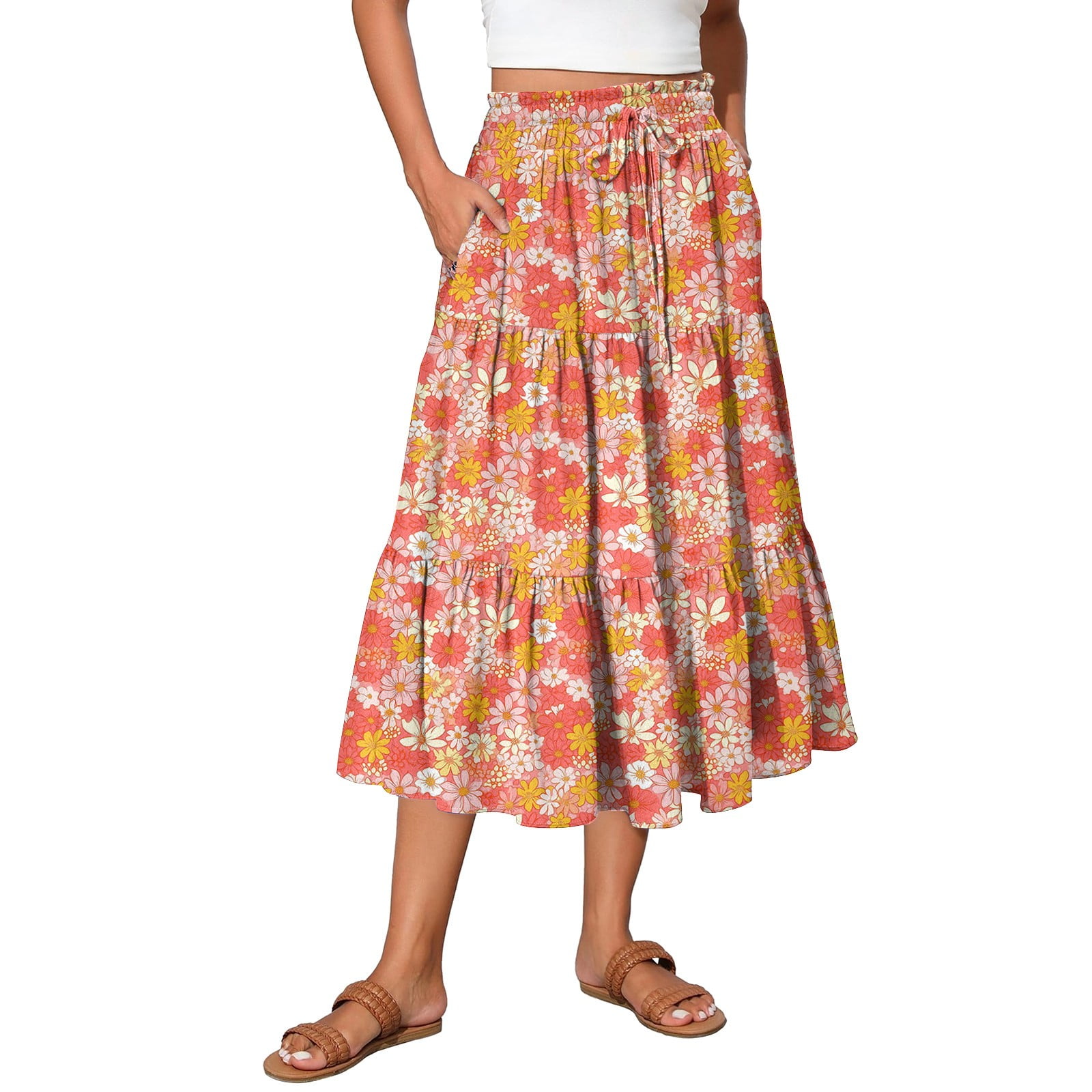 Evdexr Girls Maxi Skirts Boho Tiered Cute Floral A Line Flowy High ...