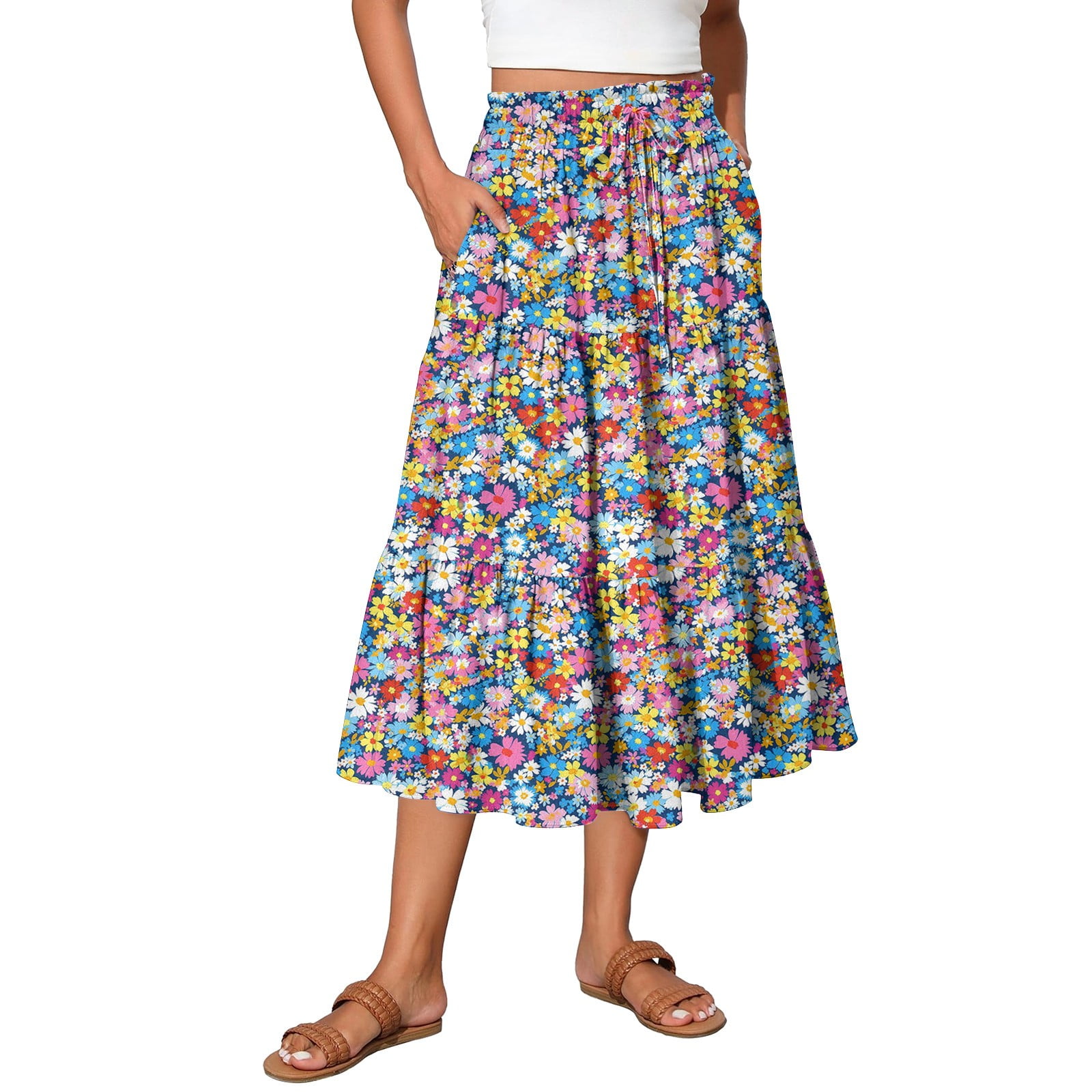 Evdexr Girls Maxi Skirts Boho Tiered Cute Floral A Line Flowy High ...