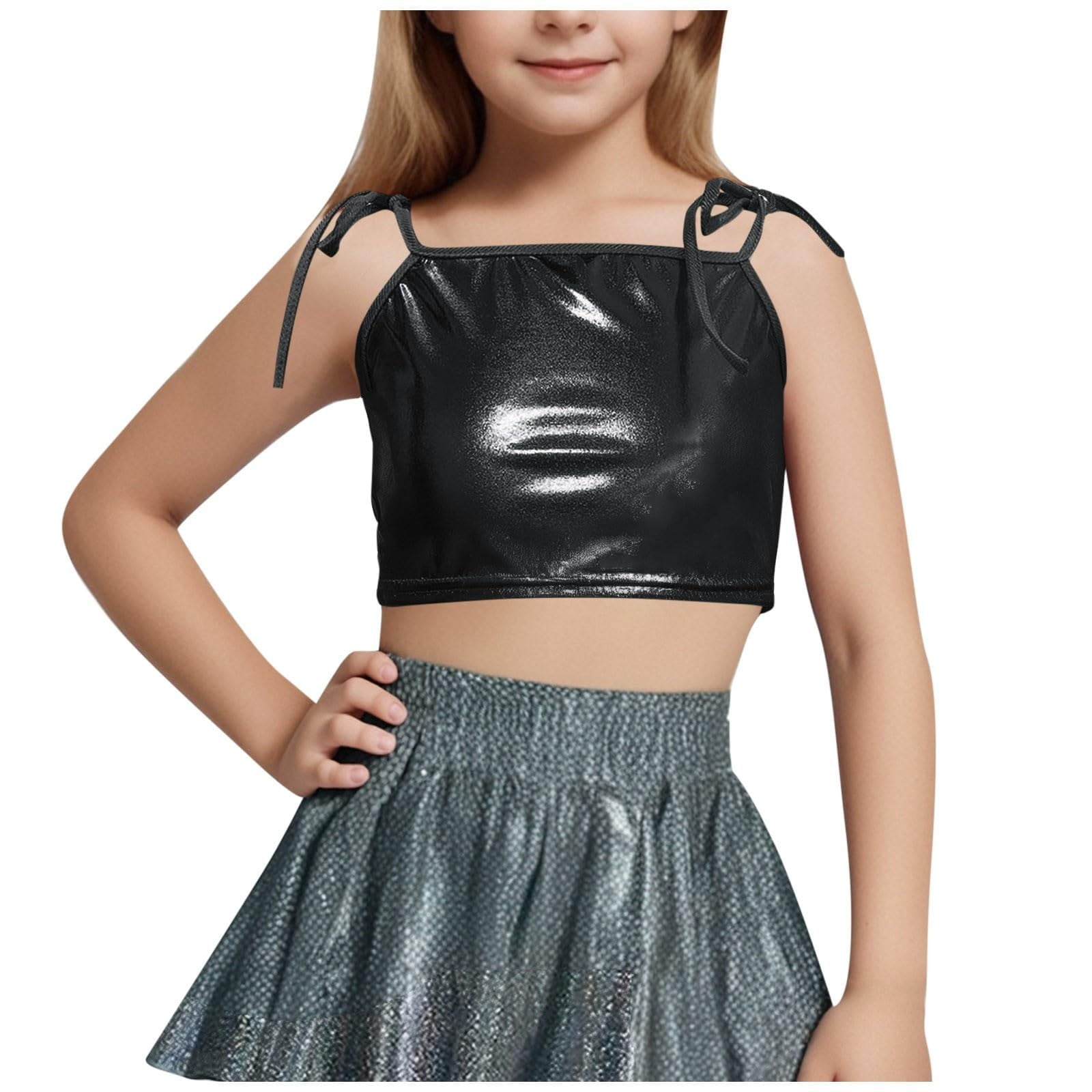 Evdexr Girls Tank Tops Shiny Metallic Sleeveless Trendy Adjustable ...