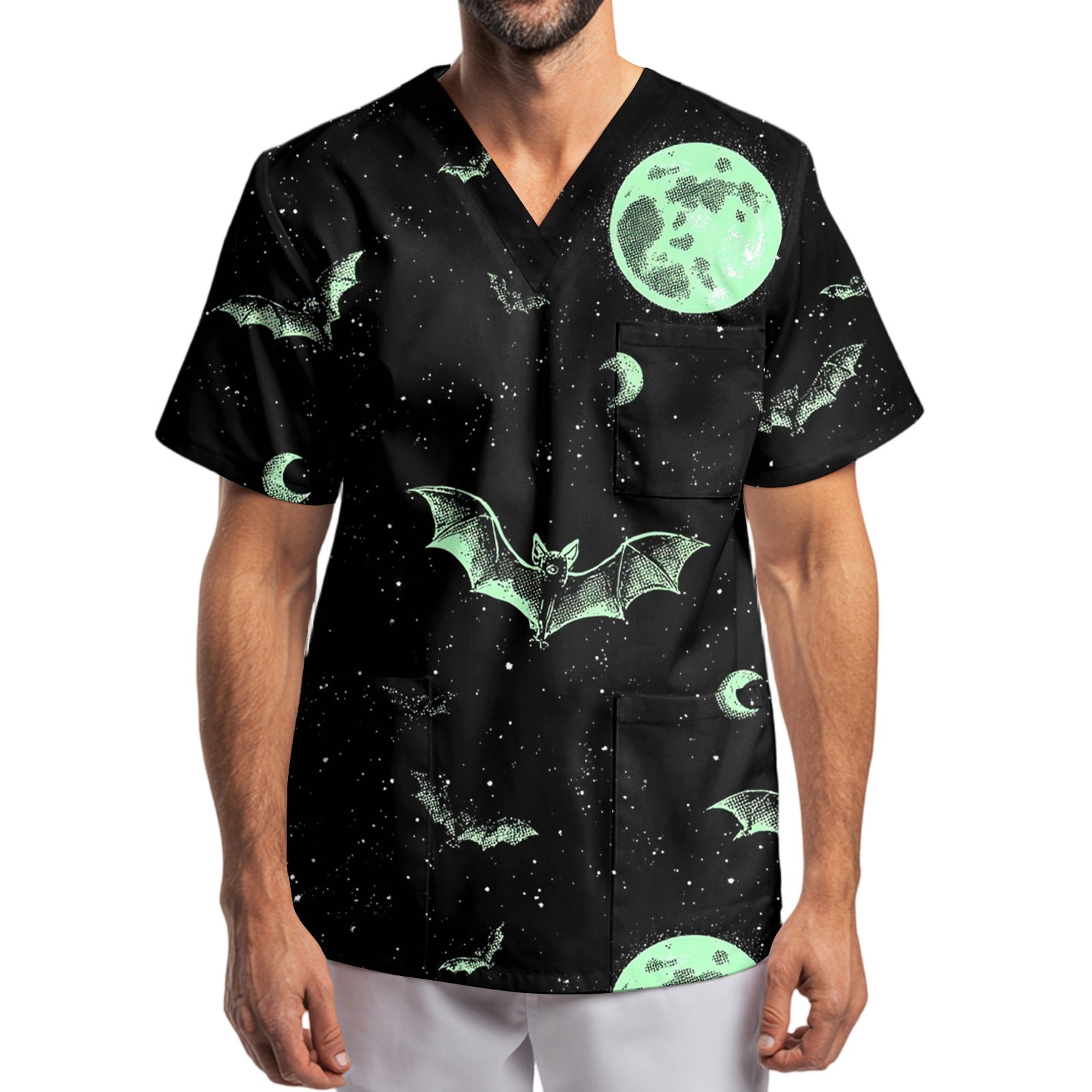 Evdexr Halloween Scrub Top Men Plus Size Medical Uniform 2025 Skull ...