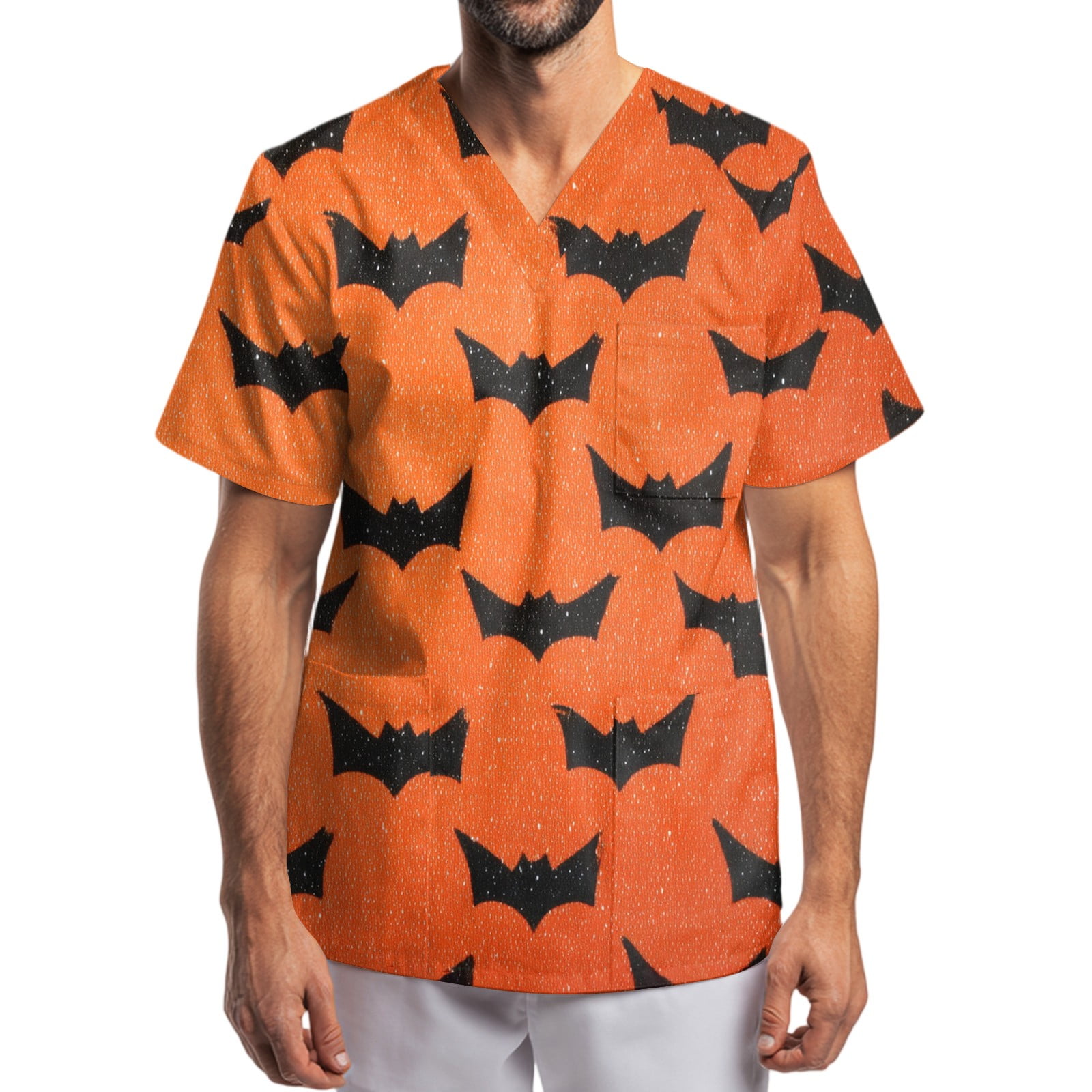 Evdexr Halloween Scrub Top Men Plus Size Medical Workwear 2025 Bat V ...