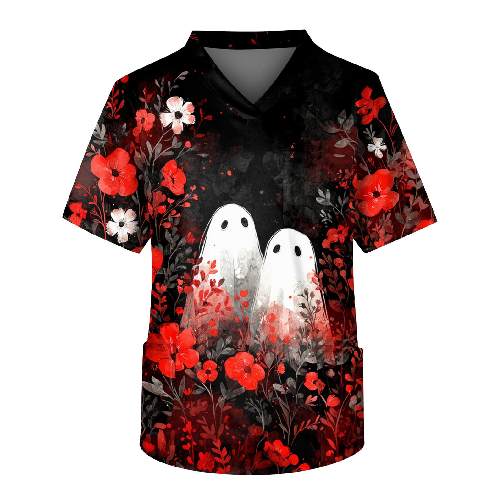 Evdexr Halloween Scrub Top Men Plus Size Medical Workwear 2025 Ghost V ...