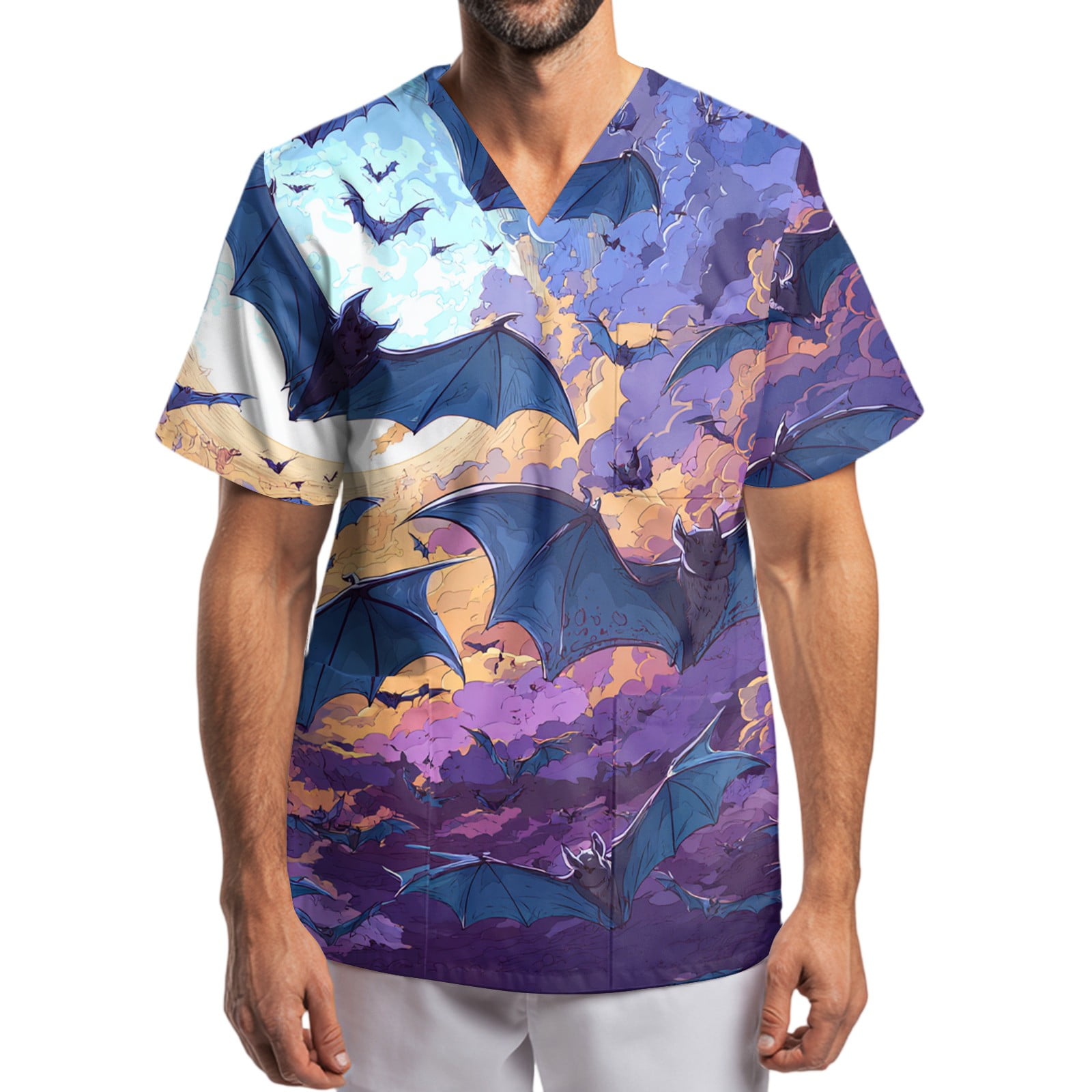 Evdexr Halloween Scrub Top Men Plus Size Medical Workwear 2025 Skeleton ...