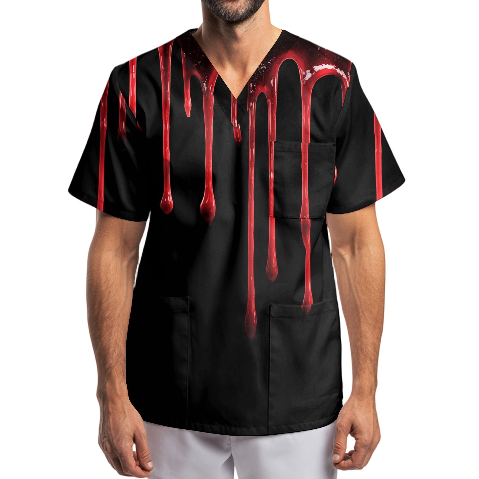 Evdexr Halloween Scrub Top Mens Plus Size Medical Workwear 2025 Ghost V ...