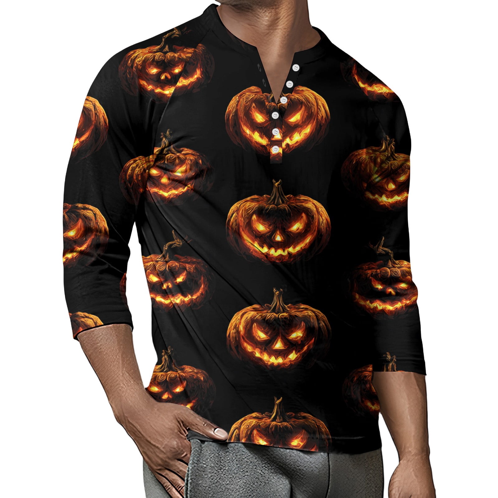 Evdexr Halloween Shirts Mens Plus Size Henley Tshirts 2025 Skeleton 3/4 ...