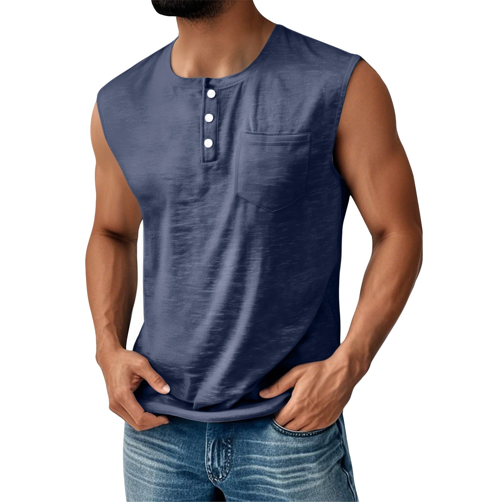 Evdexr Henley Shirt for Men Oversized Solid Colour Mokaloha Sleeveless ...