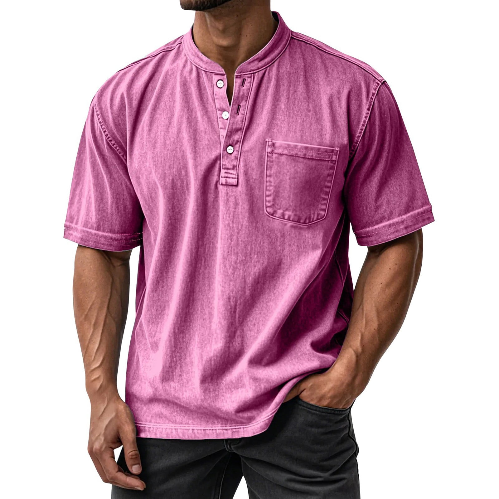 Evdexr Henley Shirts Mens Big and Tall Mokaloha Shirt Washed Button Down Vacation Streetwear ...
