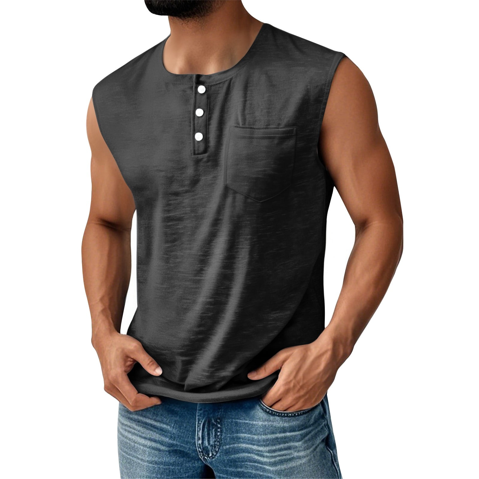 Evdexr Henley Tank Top for Men Big and Tall Solid Colour Mokaloha ...