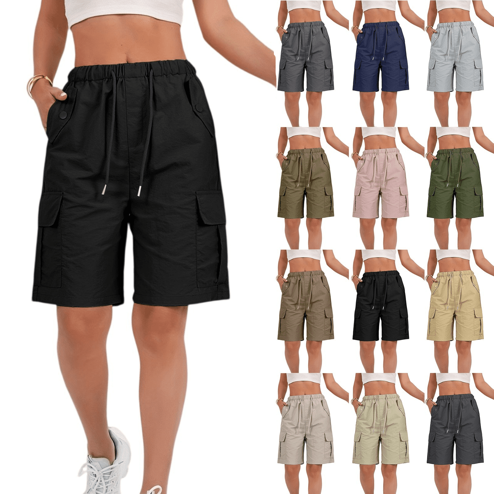 Evdexr Hiking Shorts for Womens Bermuda Cargo Trouser Shorts Drawstring ...
