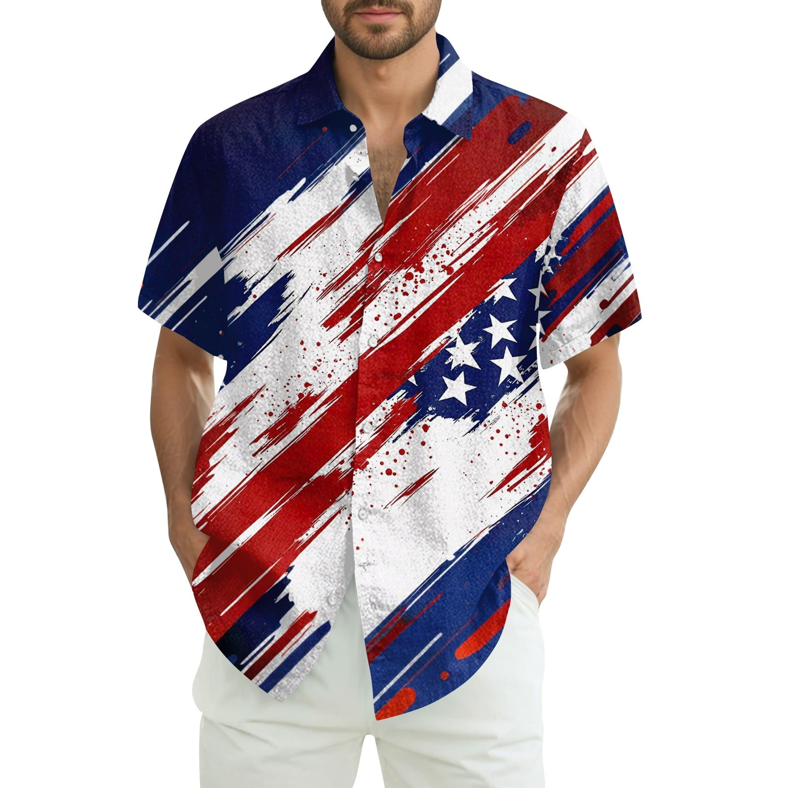 Evdexr Independence Day Shirts for Men Button Down Henley Short Sleeve ...