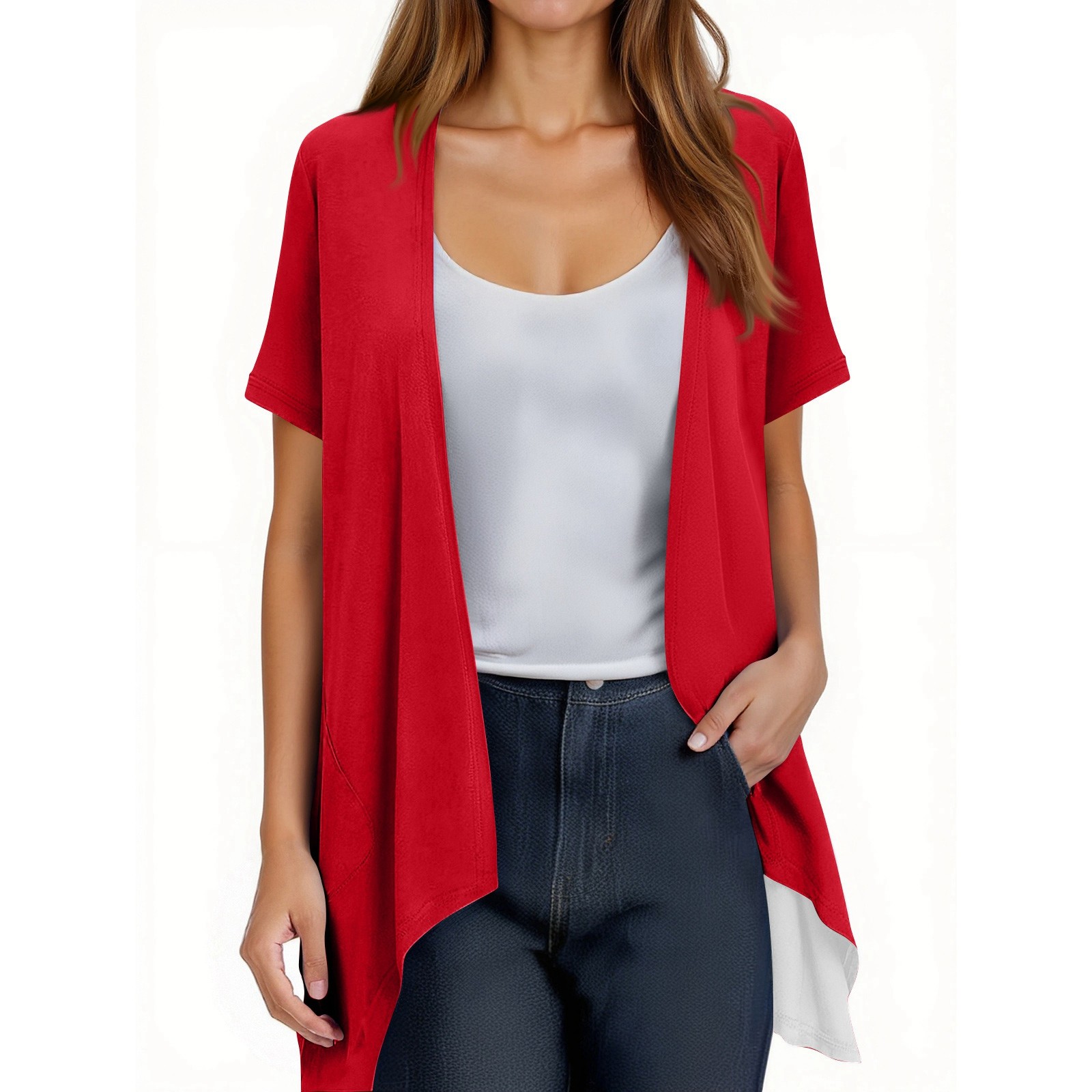 Evdexr Lightweight Cardigan Juniors Open Front Long Short Sleeve Cover ...