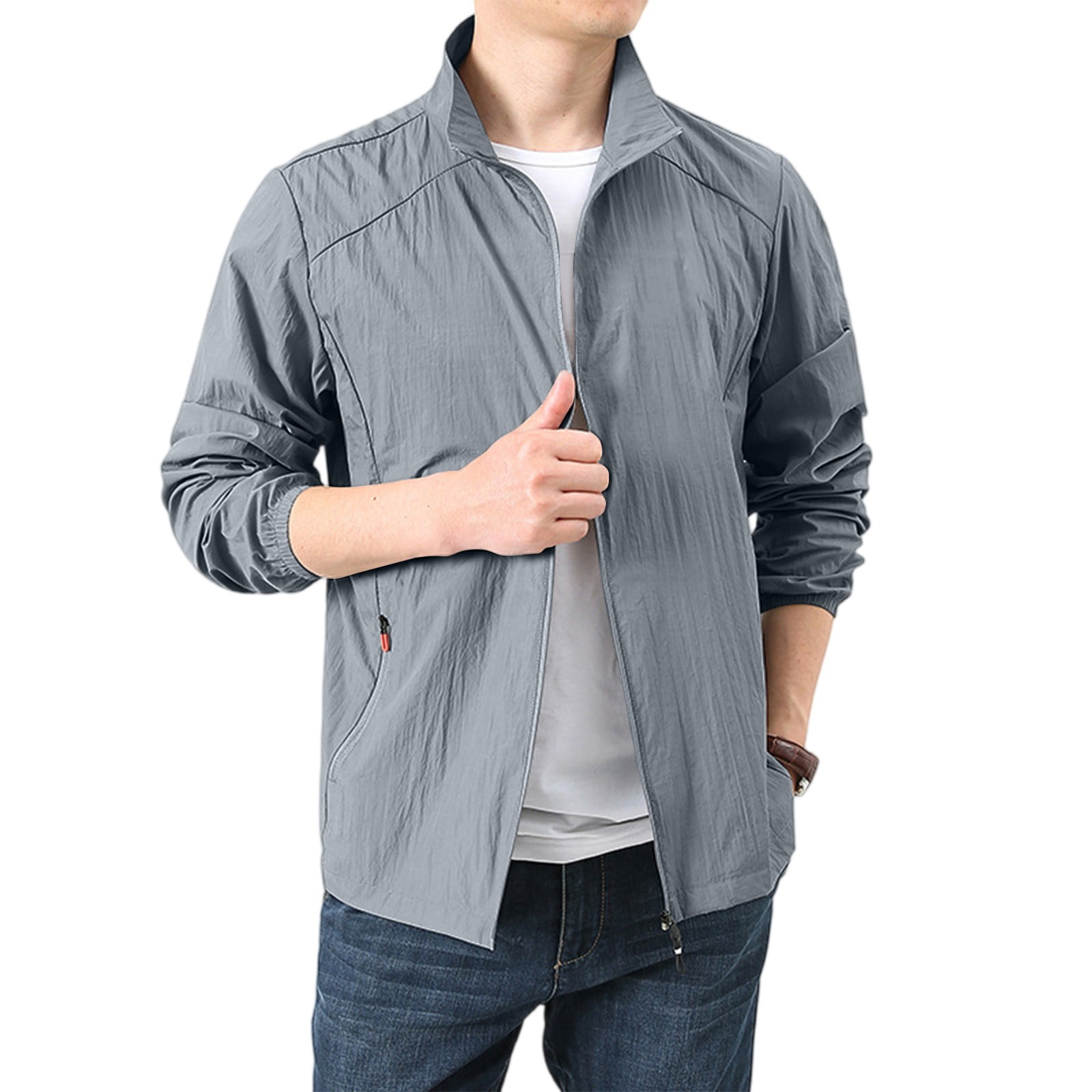 Evdexr Lightweight Rain Jacket Men Sun Protection Windbreaker Upf 50+ Zip Up Sport Coats Long ...