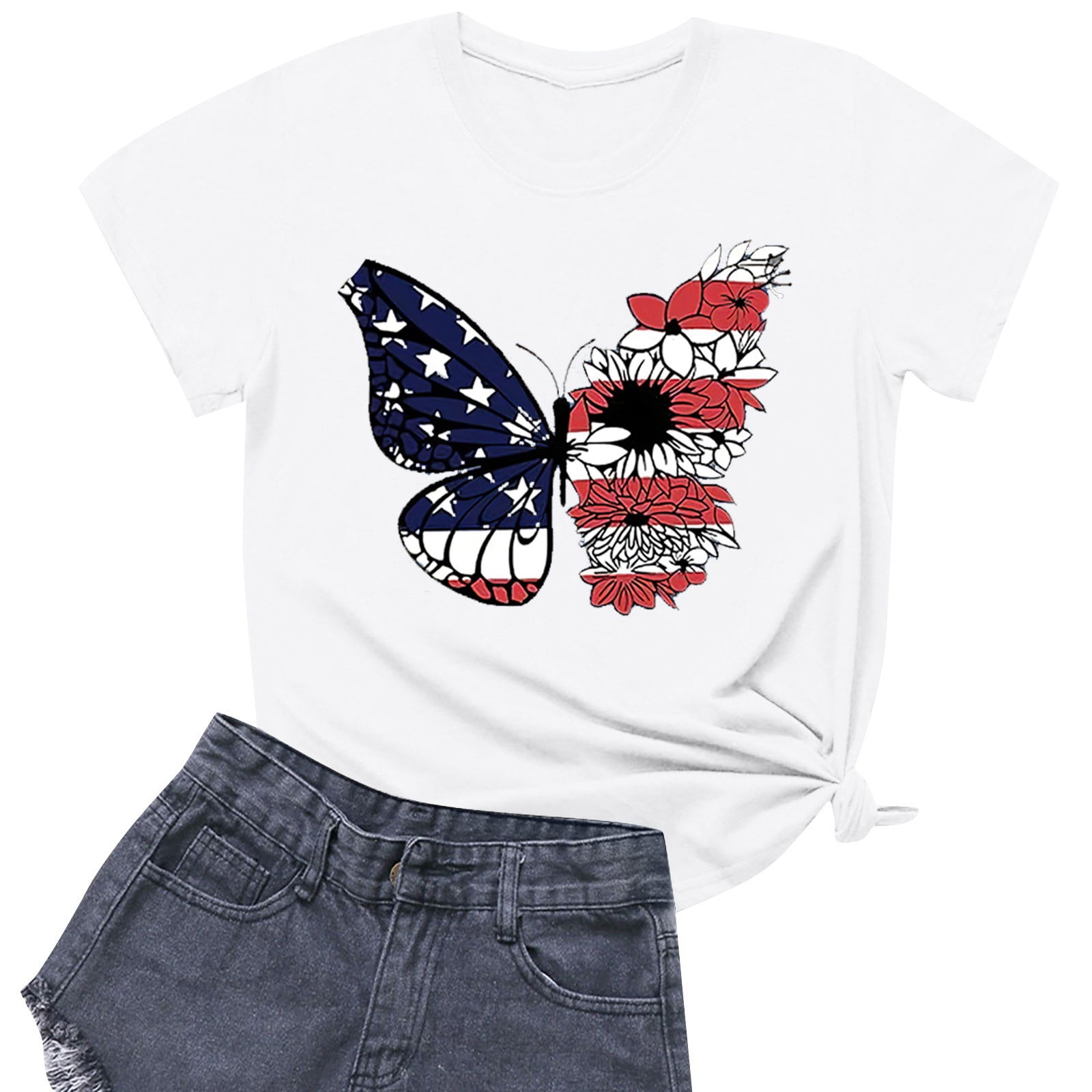Evdexr Memorial Day T Shirts for Women Crew Neck Summer Short Sleeve Clothes Usa Flag 1776 Tops ...