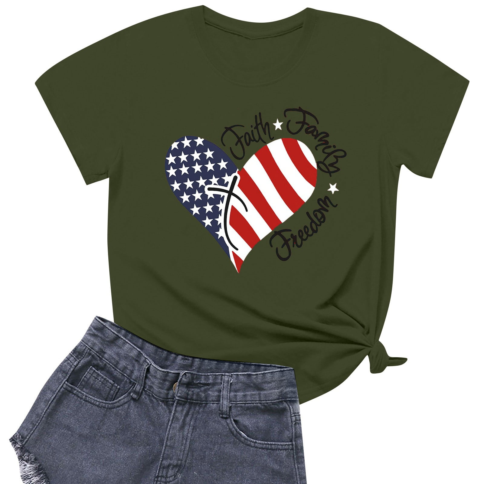 Evdexr Memorial Day Tops for Women Crew Neck Trendy Short Sleeve Blouse ...