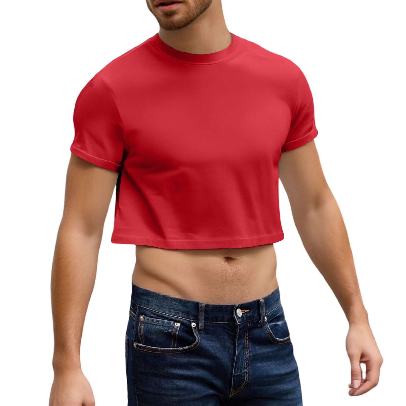 Evdexr Men's Boxy Cropped Cut T Shirts Short Sleeve Round Neck Tee ...