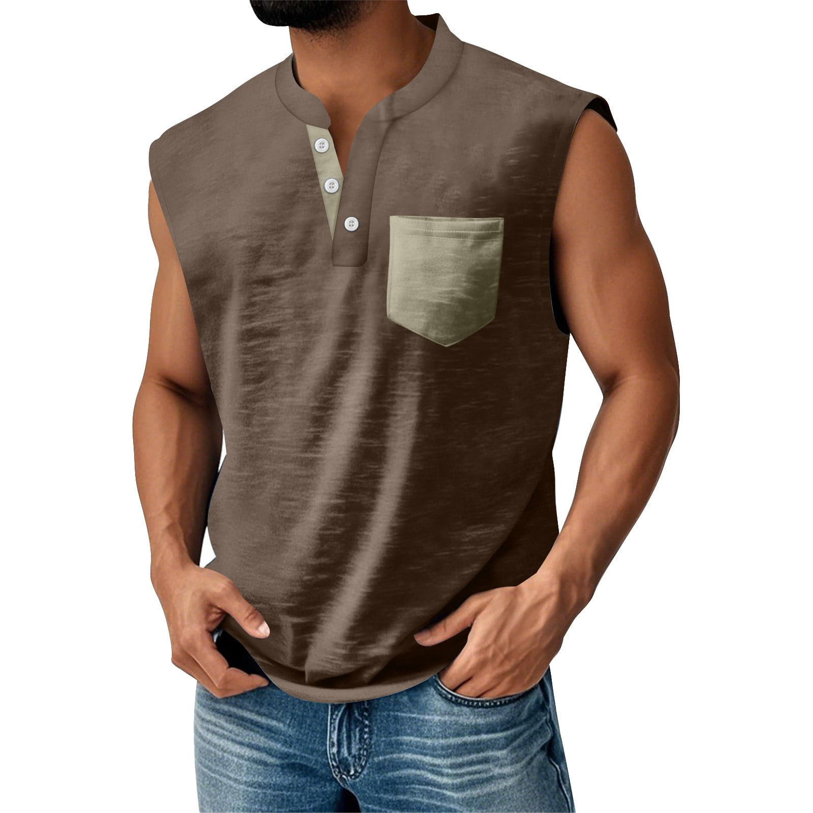 Evdexr Men's Henley Mokaloha Tank Tops Sleeveless Muscle Beach Tank Top Chest Pocket ...