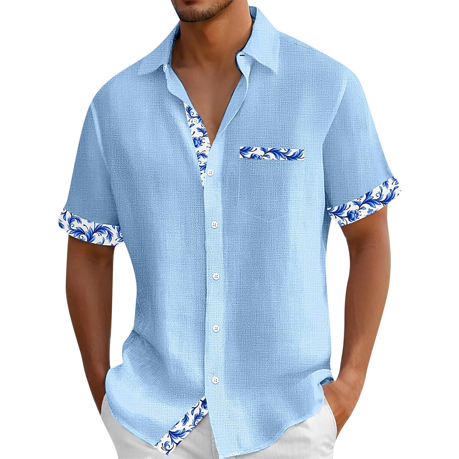 Evdexr Men's Linen Shirts Casual Button Down Short Sleeve Beach Shirt ...