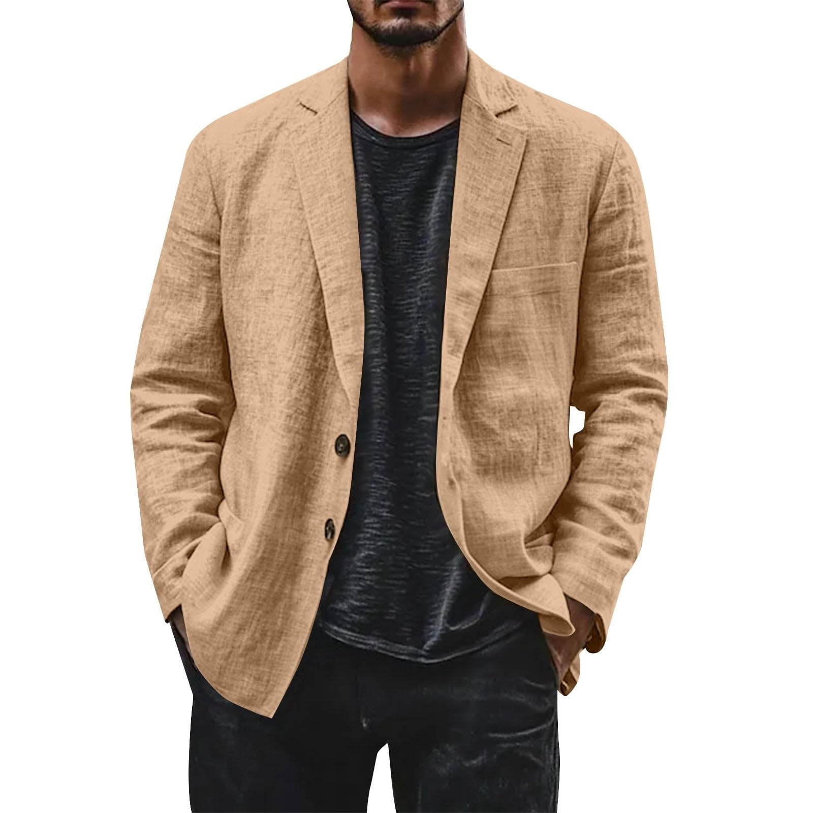 Evdexr Men's Linen Suit Jacket Big and Tall Button Down Jackets Cotton ...