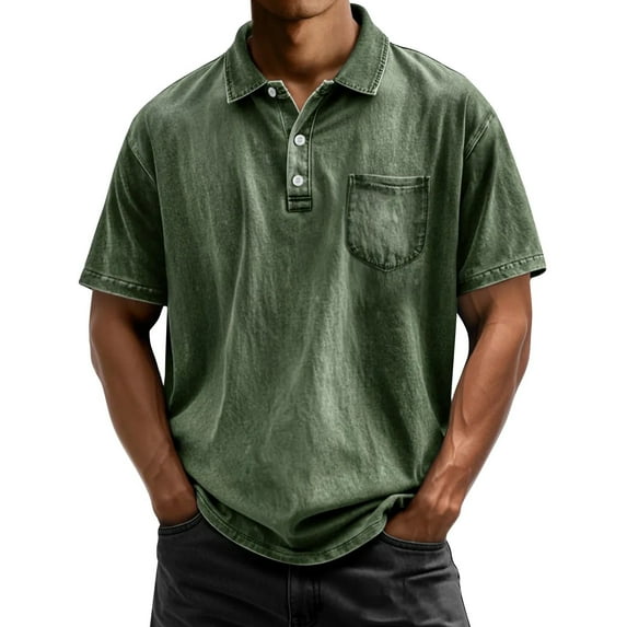 Evdexr Men's Polo Shirts Distressed Mokaloha T-Shirt Short Sleeve Vintage Lapel Hawaiian Shirt ...