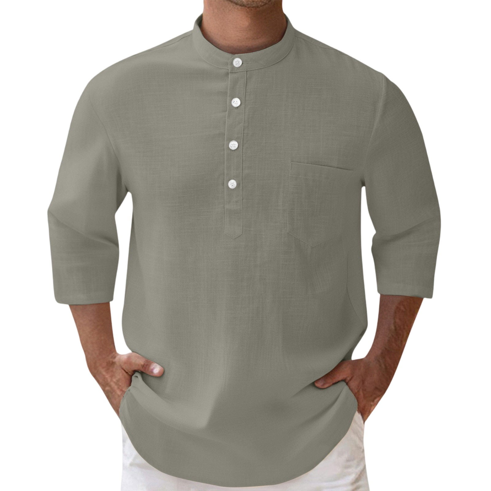 Evdexr Mens 3/4 Sleeve T Shirts Henley Linen Streetwear Summer Button Down Big and Tall Hippie ...
