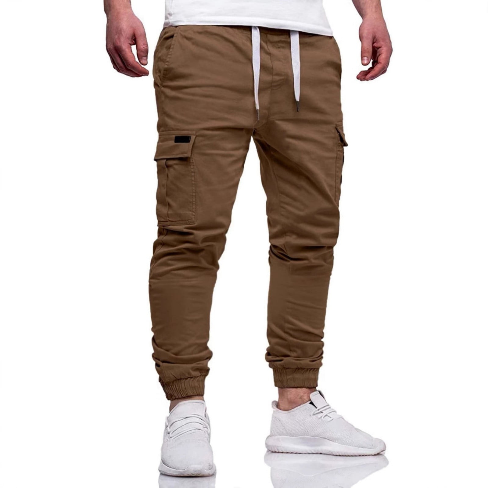 Evdexr Mens Chinos Pants Tactical Cargo Sweatpants Skinny Drawstring ...