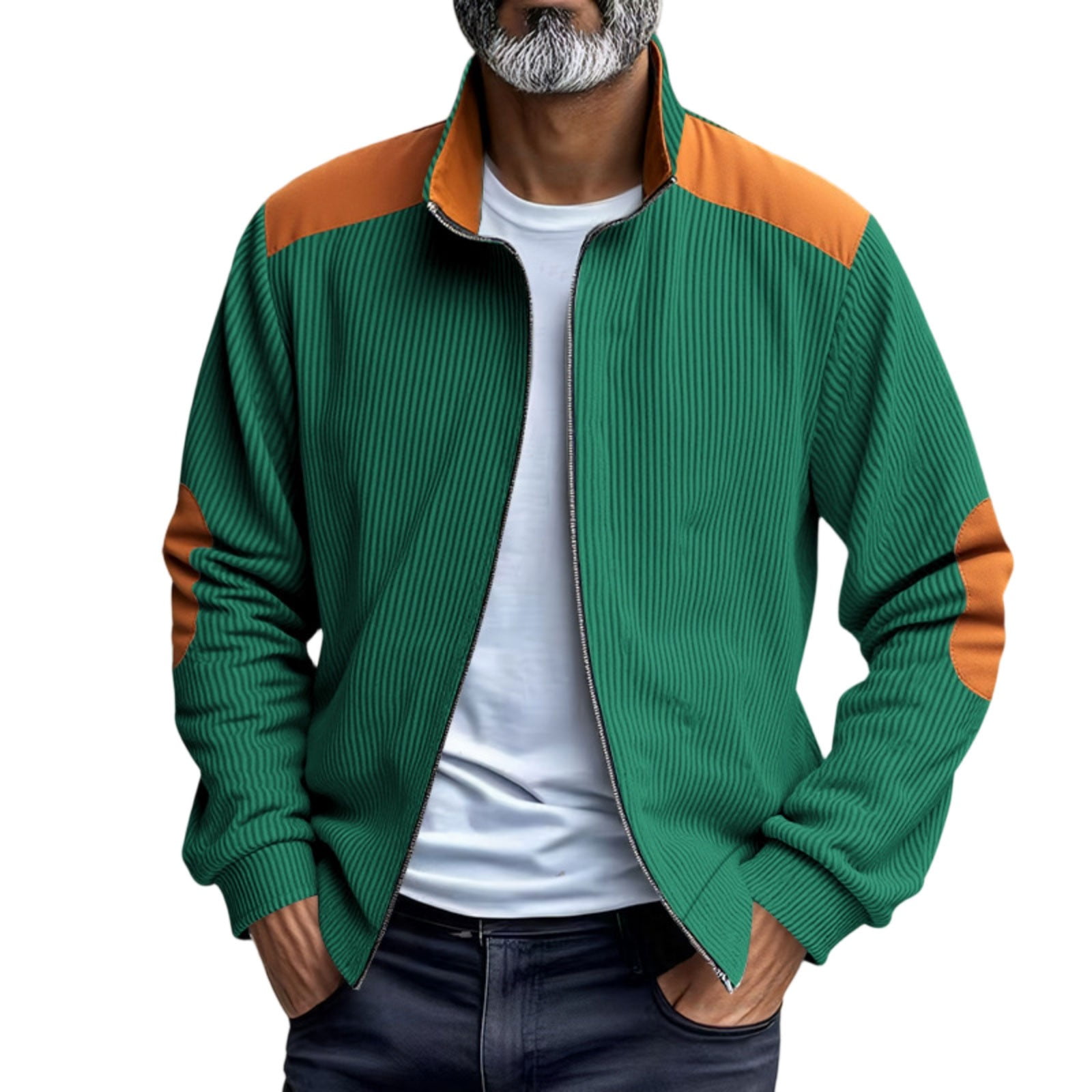 Evdexr Mens Corduroy Windbreaker Zip Up Lightweight Outerwear Hooded ...