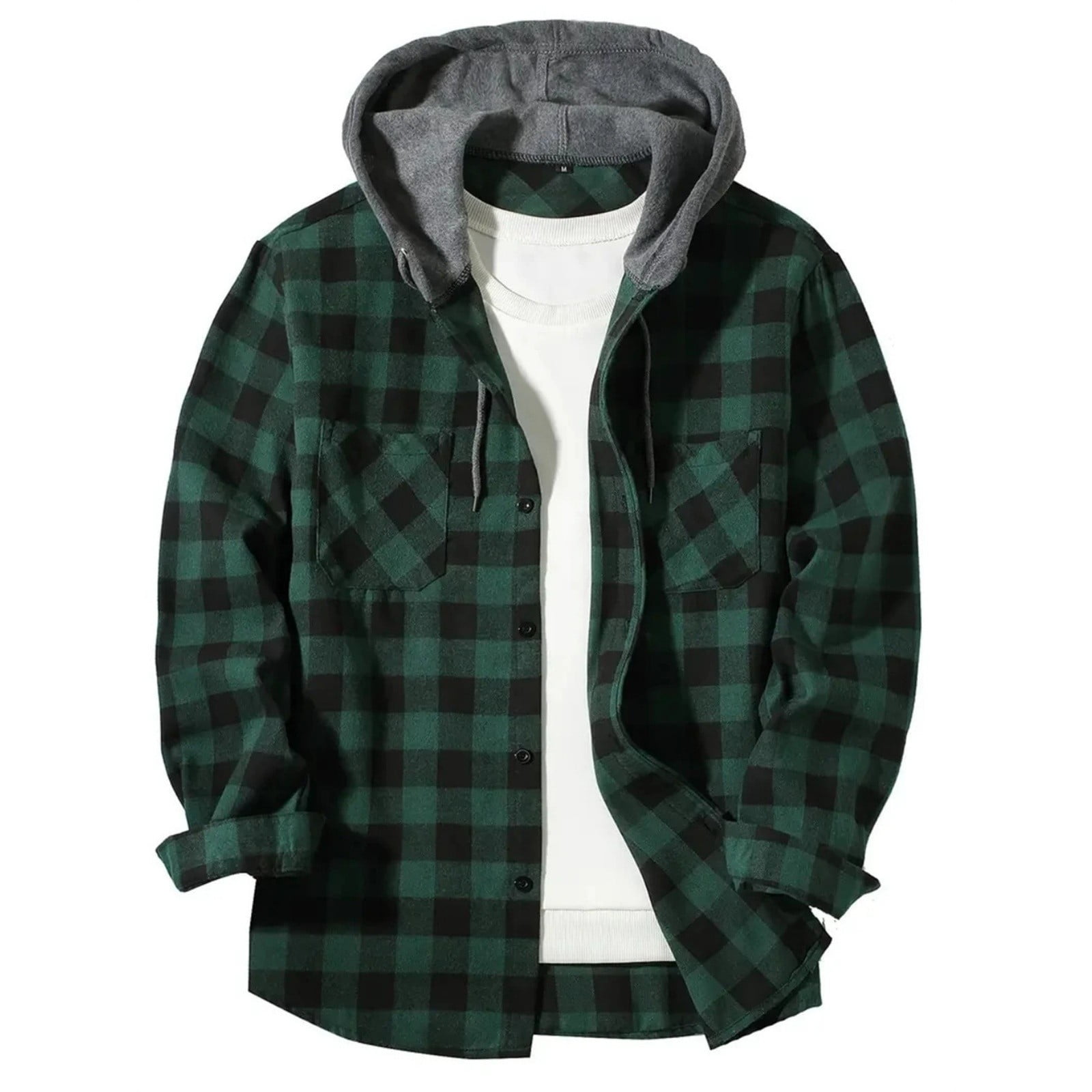 Evdexr Mens Flannel Jackets Plaid Jacket Hooded Long Sleeve Fall Coats with Hood Button Down ...