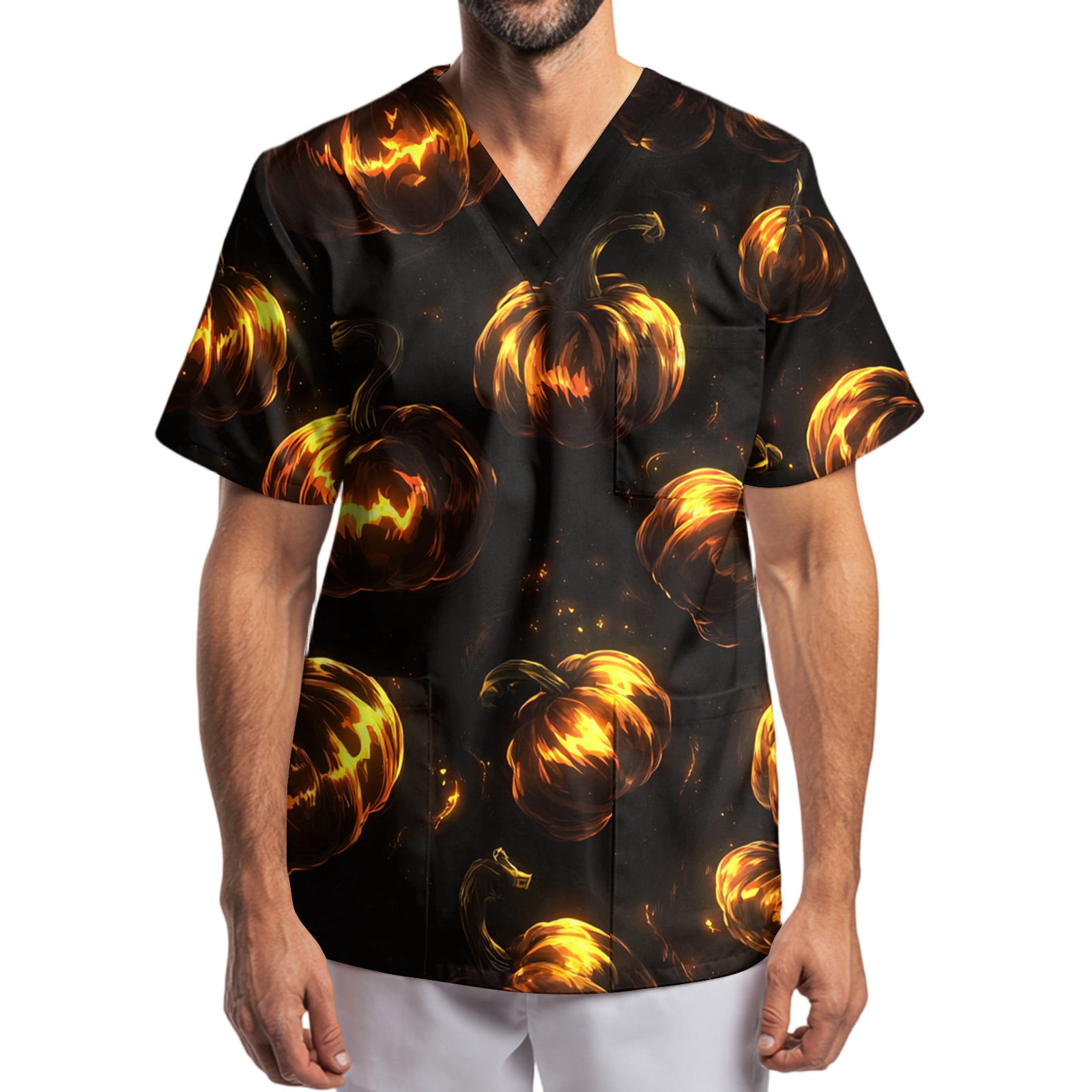 Evdexr Mens Halloween Scrub Top Big and Tall Scrubs Top 2025 Bat Short ...