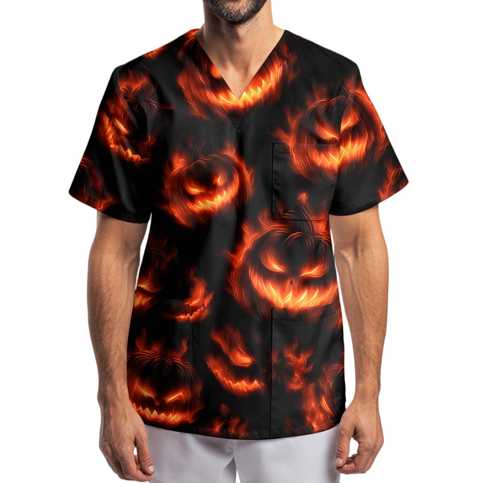 Evdexr Mens Halloween Scrub Top Plus Size Scrubs Top 2025 Bat V Neck ...