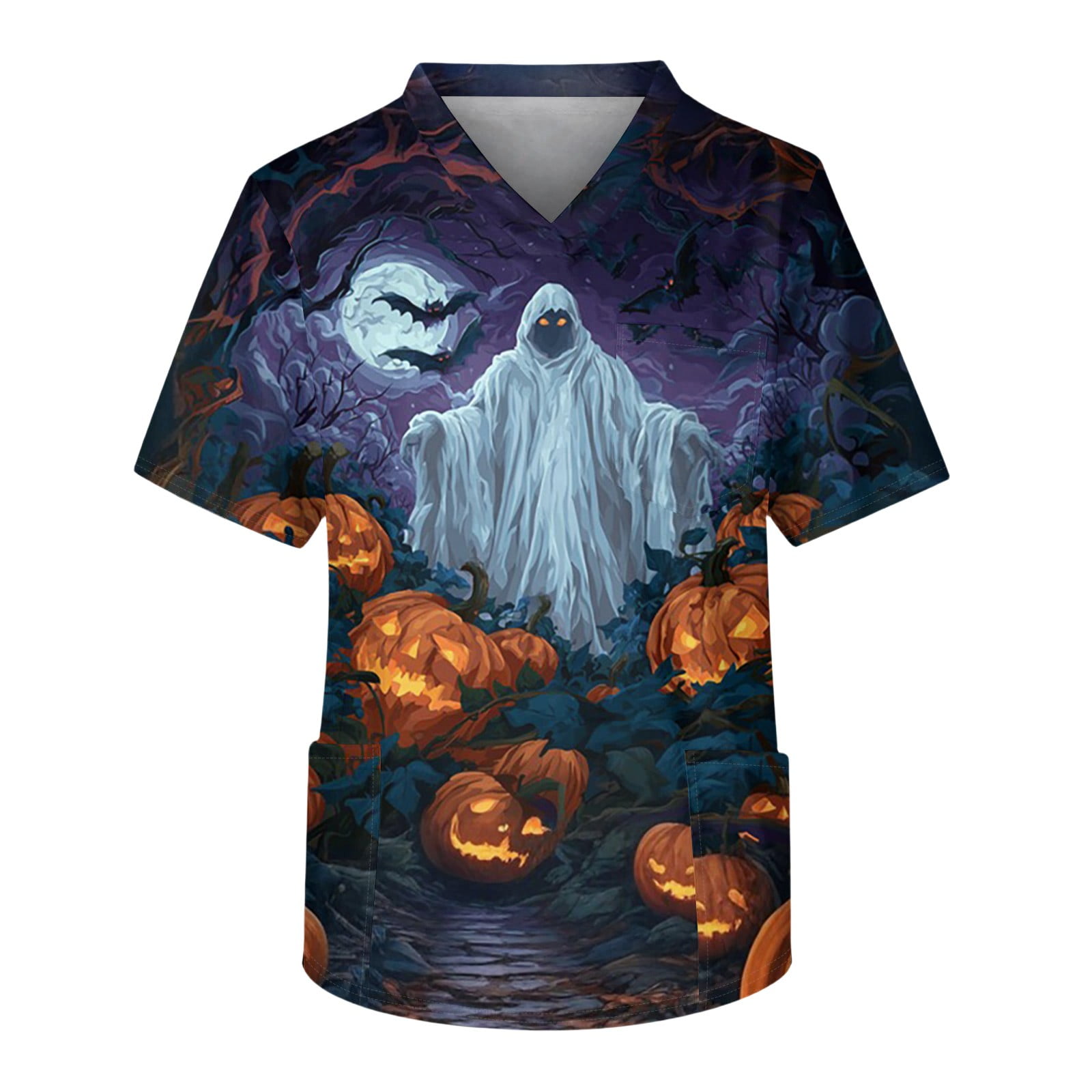 Evdexr Mens Halloween Scrubs Tops Big and Tall Medical Uniform 2025 Bat ...