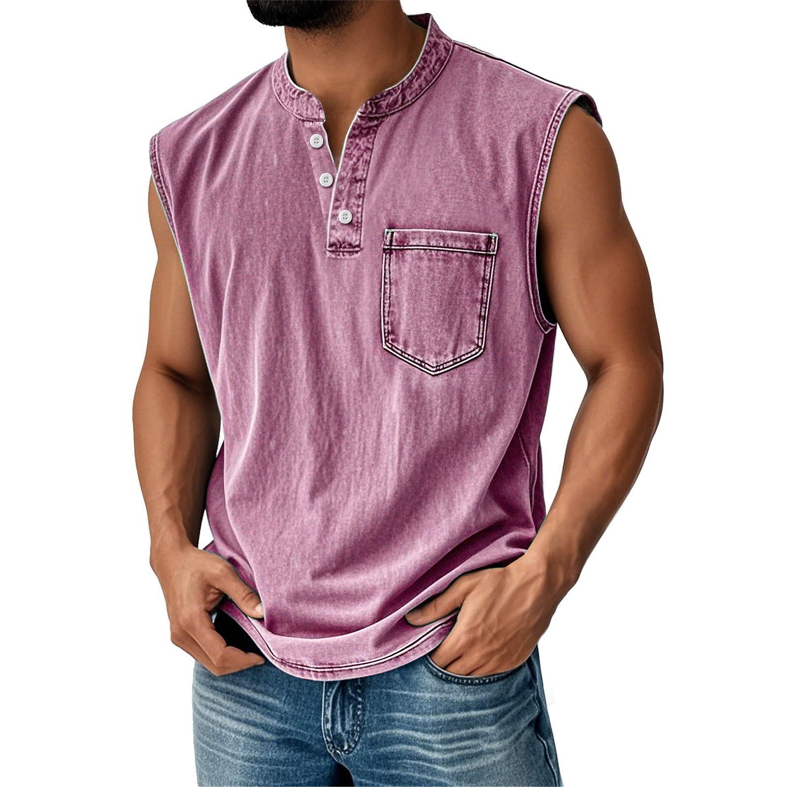 Evdexr Mens Sleeveless Distressed Washed Shirts Henley Muscle Chest ...