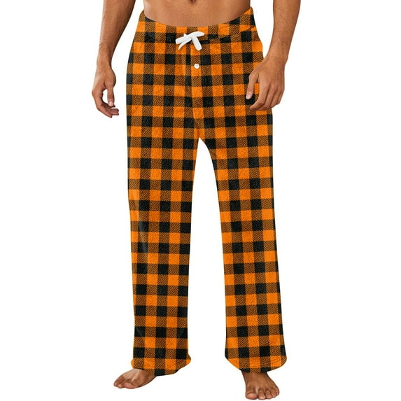Evdexr Mens Wide Leg Pajama Pants Cotton Plaid Sleepwear Drawstring ...