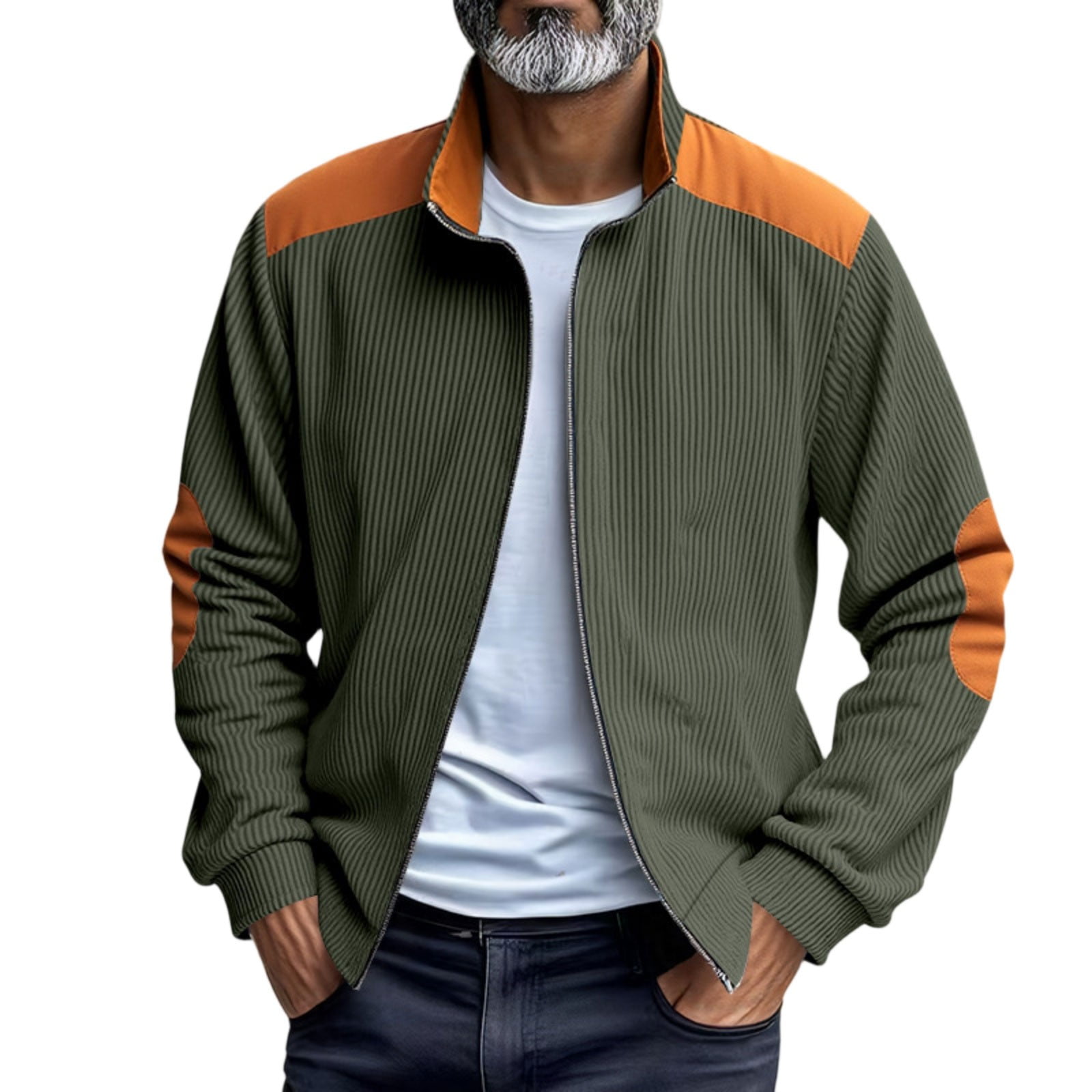 Evdexr Mens Zip Up Jackets Lightweight Corduroy Outerwear Hooded Long ...