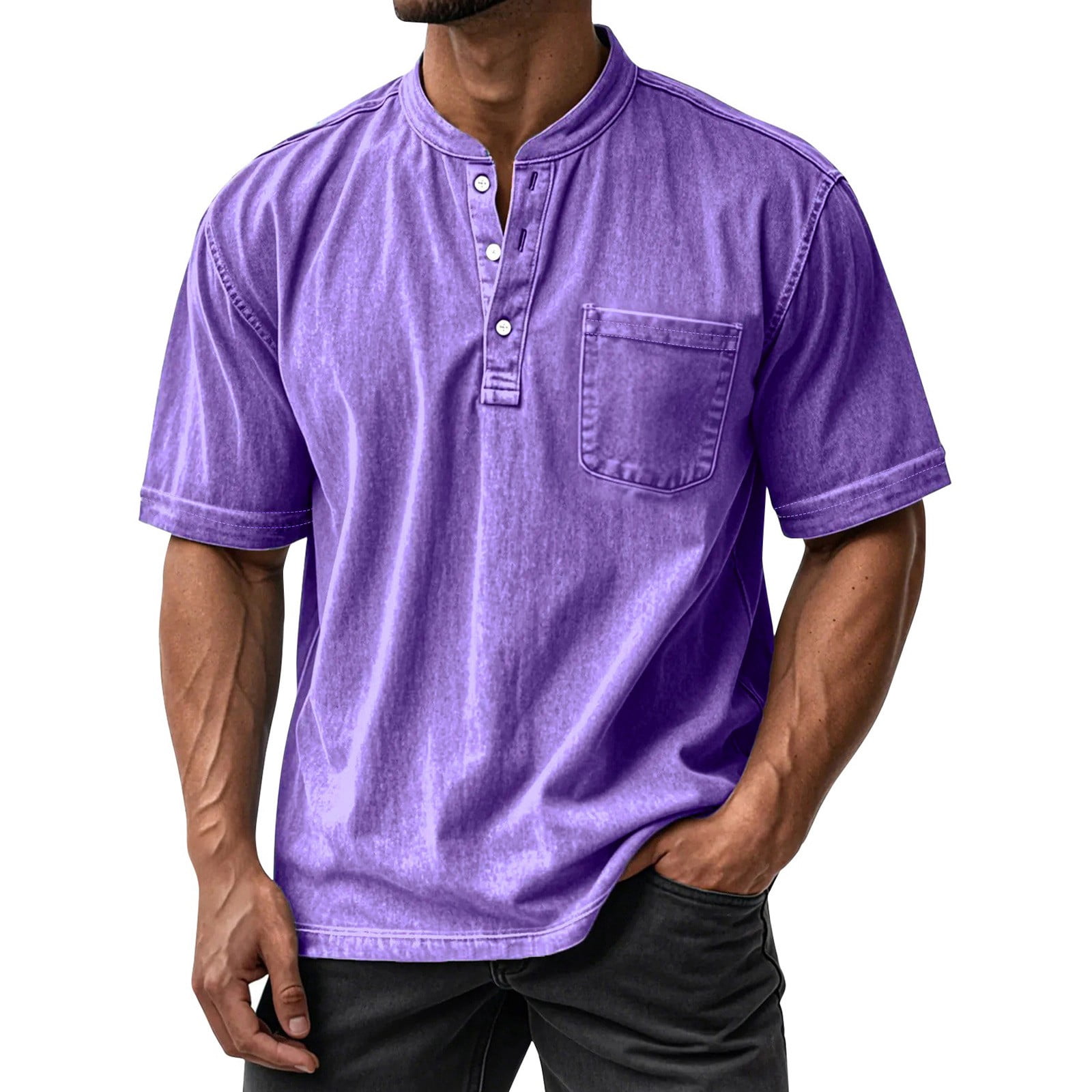 Evdexr Mokaloha Shirts Men Henley Big and Tall Streetwear Washed Button ...